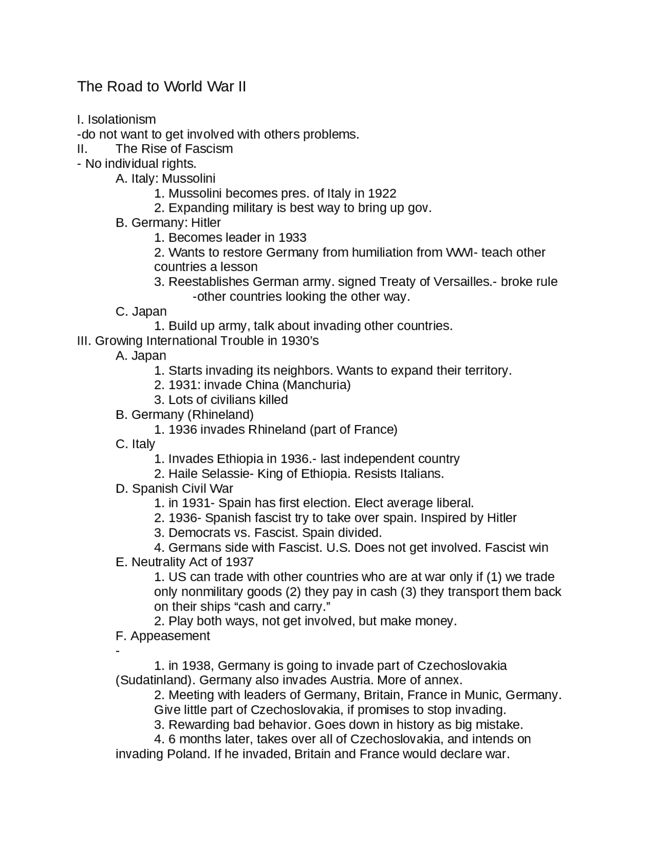 Notes on History of Road to World War II | HIST 2020 | Study notes ...