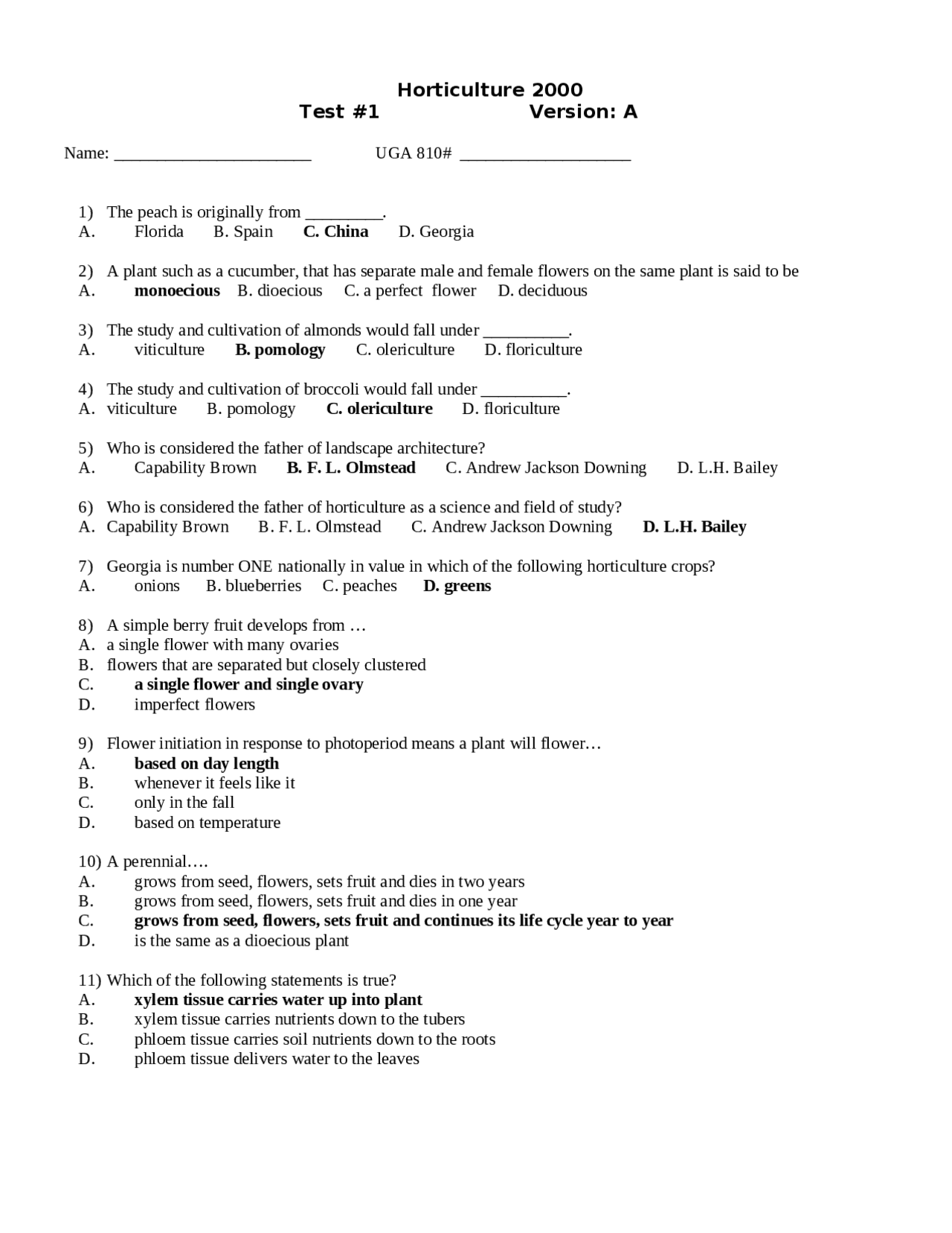 Horticultural Science Solved Examination 1 Questions Hort 2000
