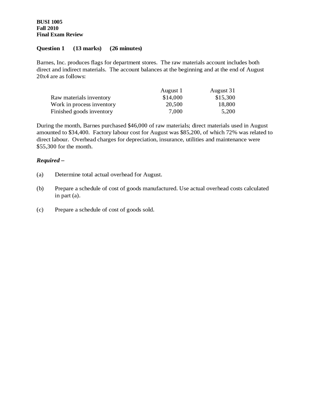 Final Exam Review - Managerial Accounting | - Docsity