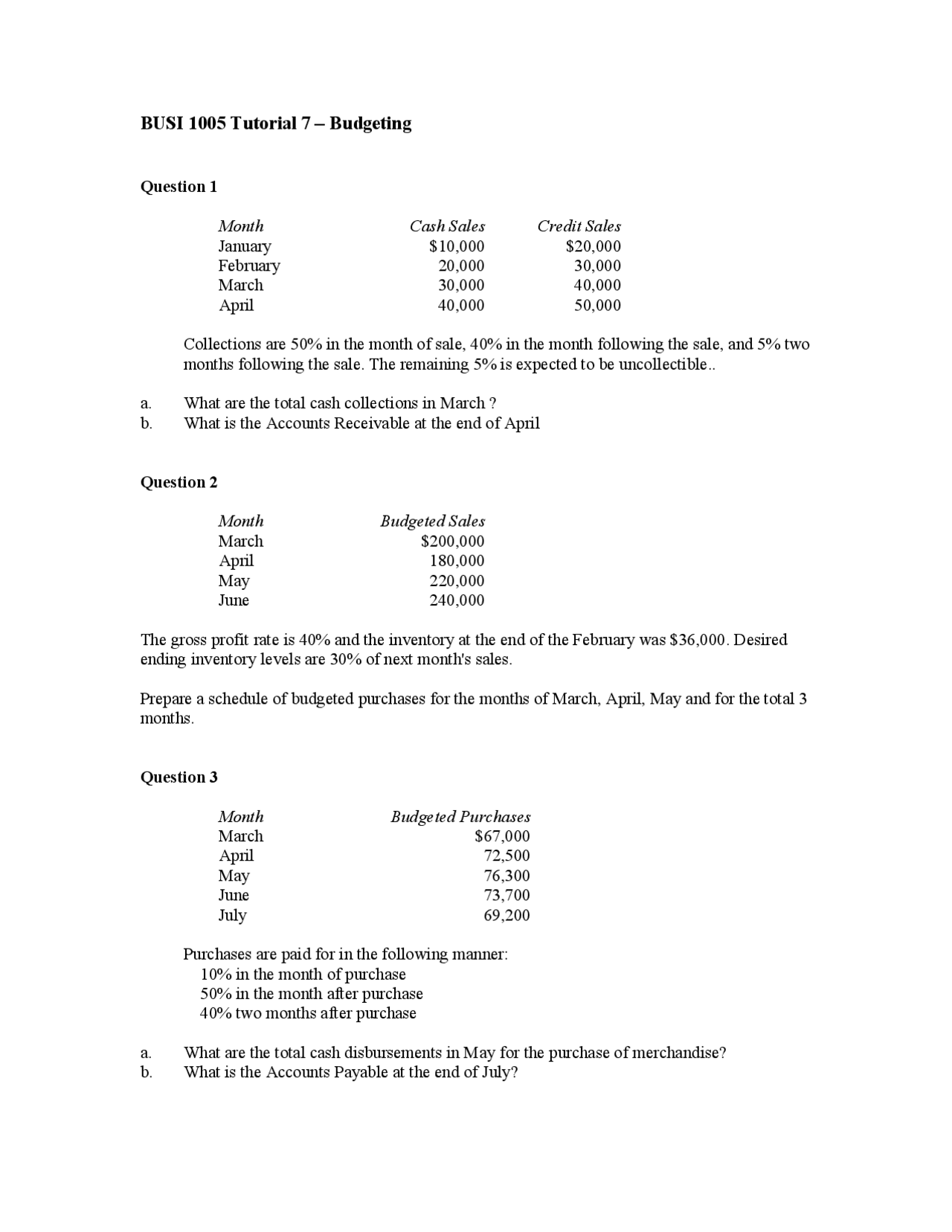 Tutorial 7: Budgeting - Managerial Accounting | | Study notes ...