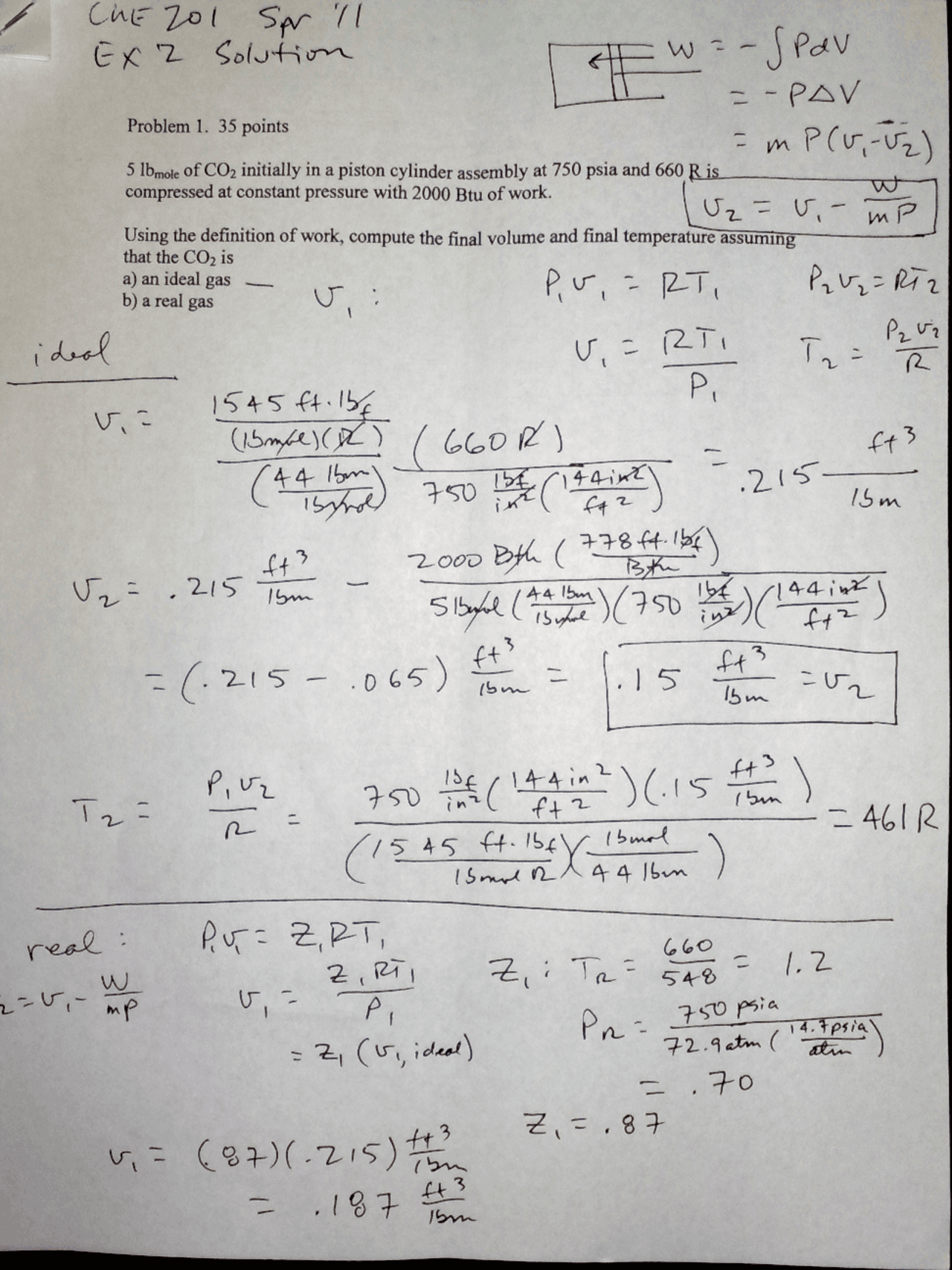 Exam 2 Solved Problems Introduction To Thermodynamics Che 201 Docsity