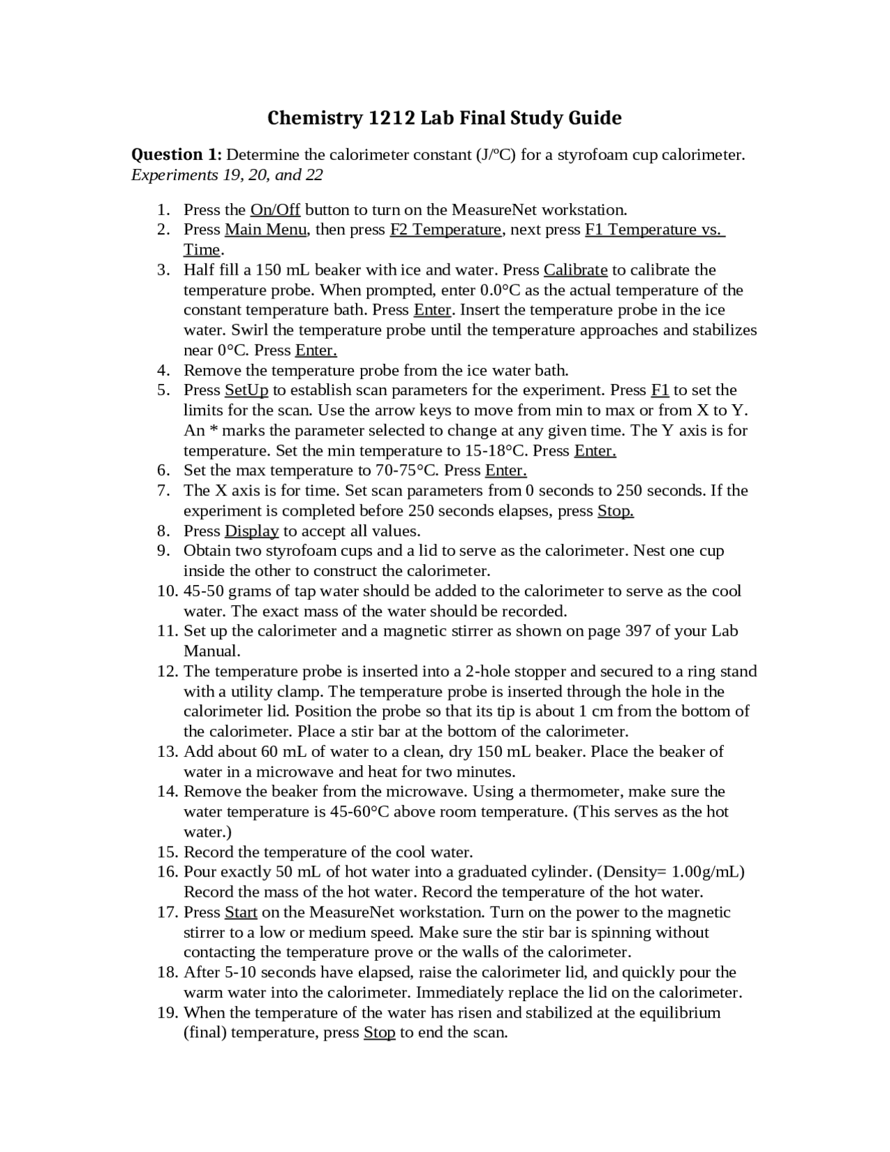 Lab Practical Study Guide - Freshman Chemistry | CHEM 1212L - Docsity