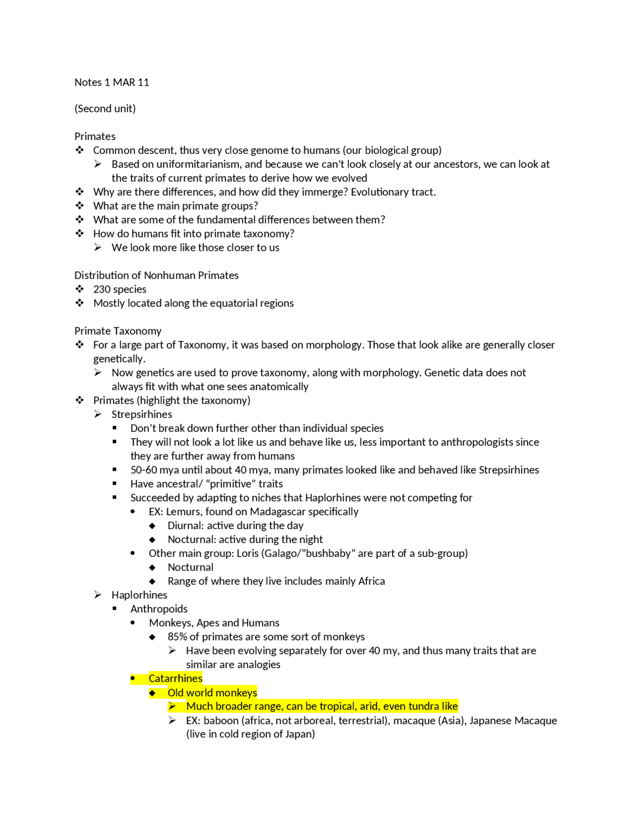 Primates – Introduction to Anthropology: Human Origins - Notes | ANTHRO ...