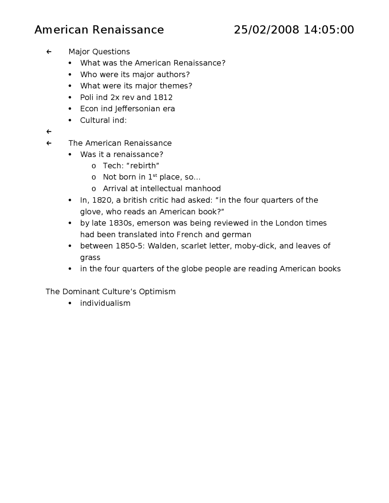 American Renaissance - American History to 1865 | HIST 2111 - Docsity