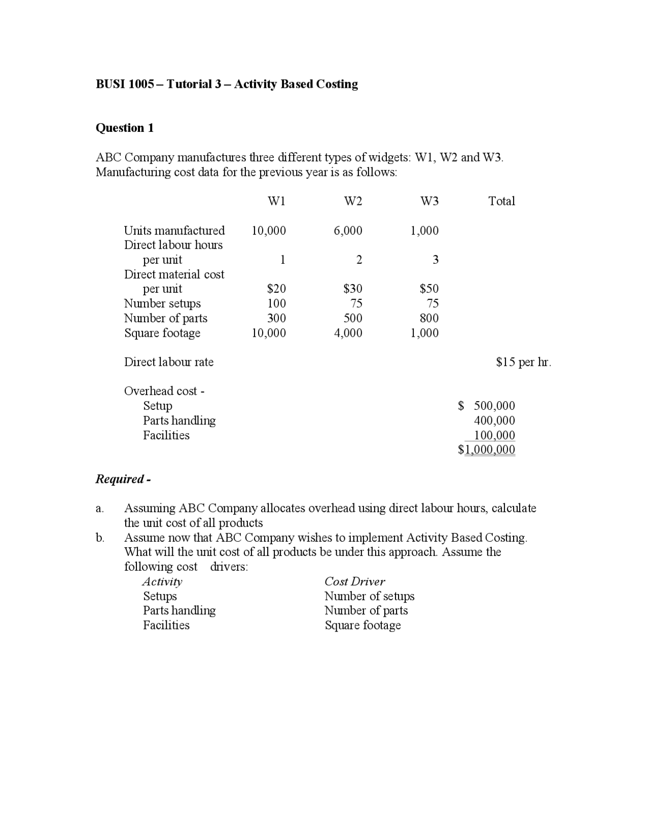 Tutorial 3 - Activity Based Costing - Managerial Accounting | | Notes ...
