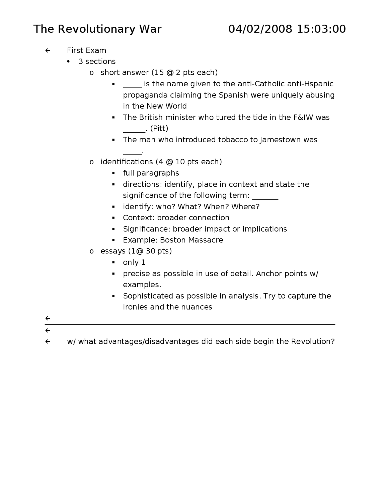 Notes on The Revolutionary War - American History to 1865 | HIST 2111 ...