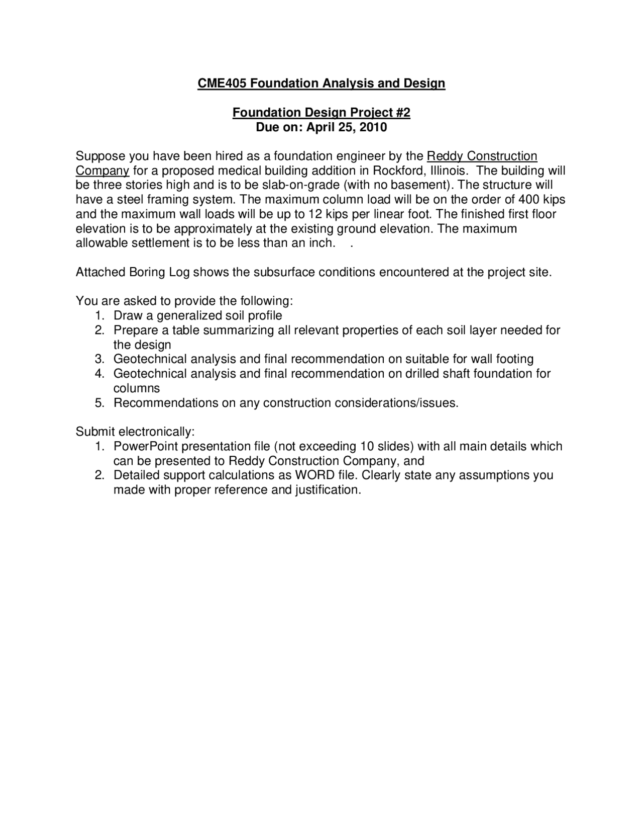 Foundation Analysis and Design - Project #2 | CME 405 - Docsity