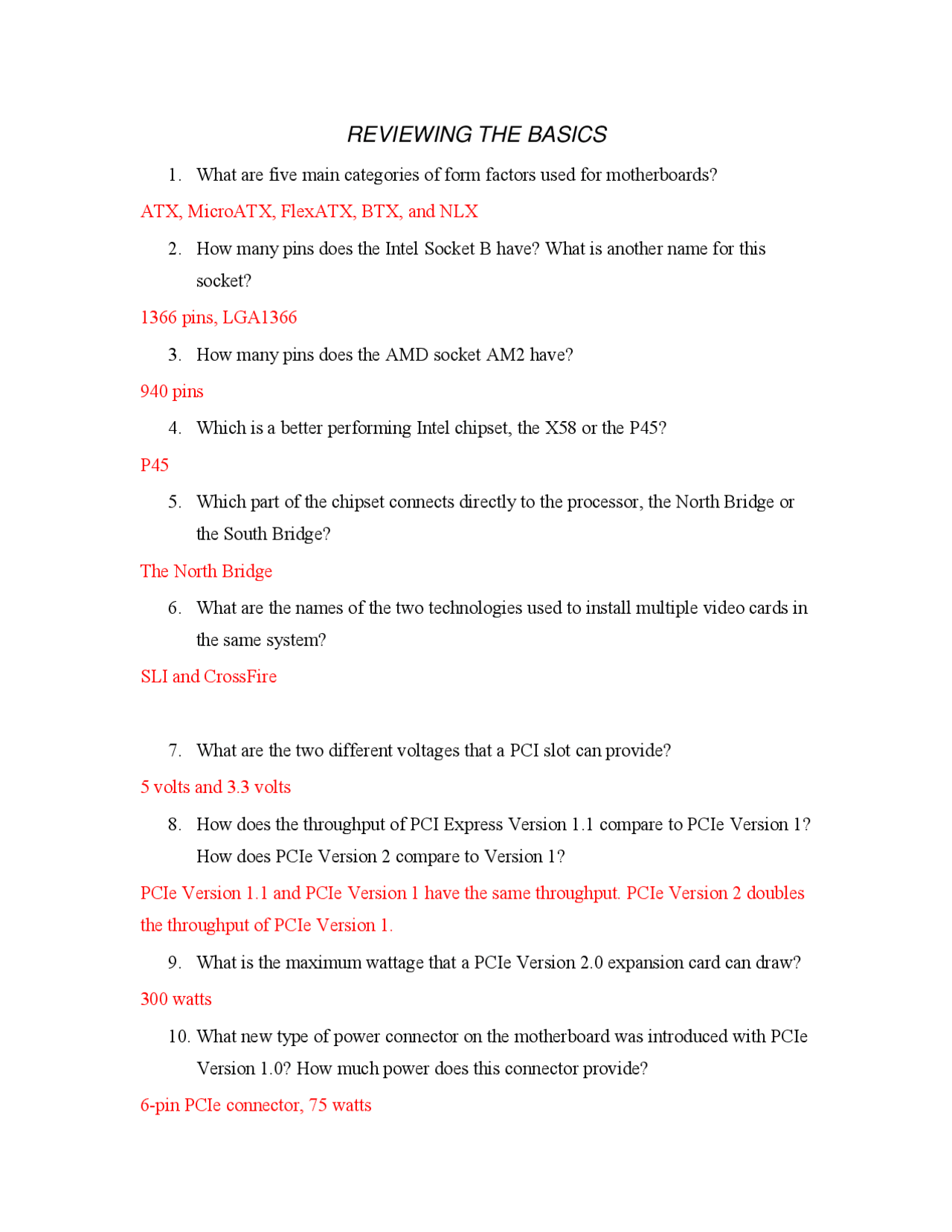 Review Questions for Computer Hardware and Concepts and Install | ITC ...