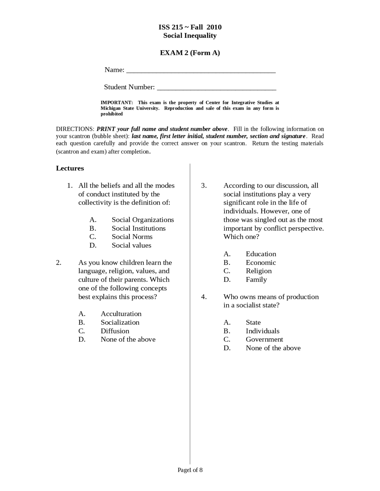 50 Questions On Social Inequality Exam 2 Iss 215 Docsity