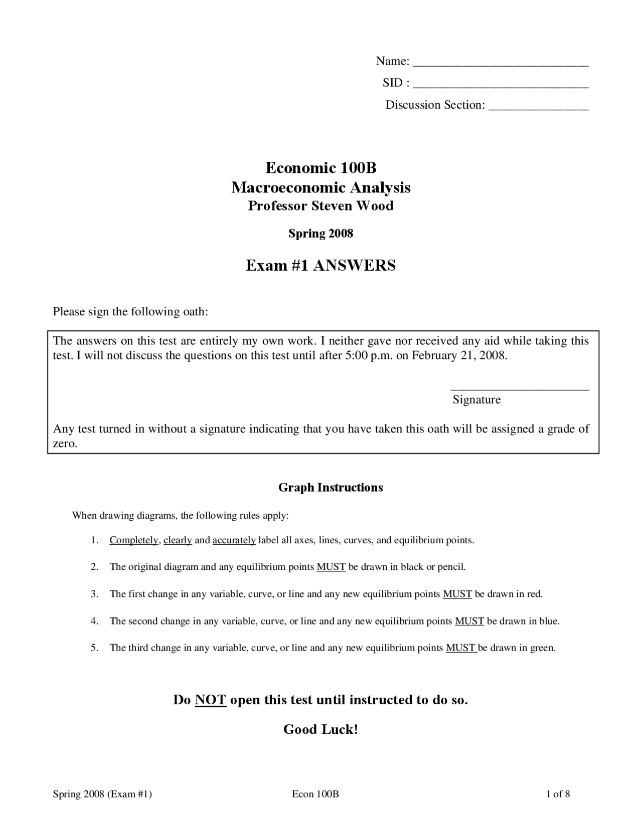 Resolution Of Practice Exam 1 On Macroeconomic Analysis Econ 100b