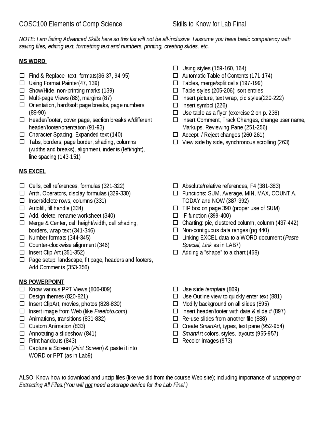 Skills To Know For Final Elements Of Computer Science Cosc 100