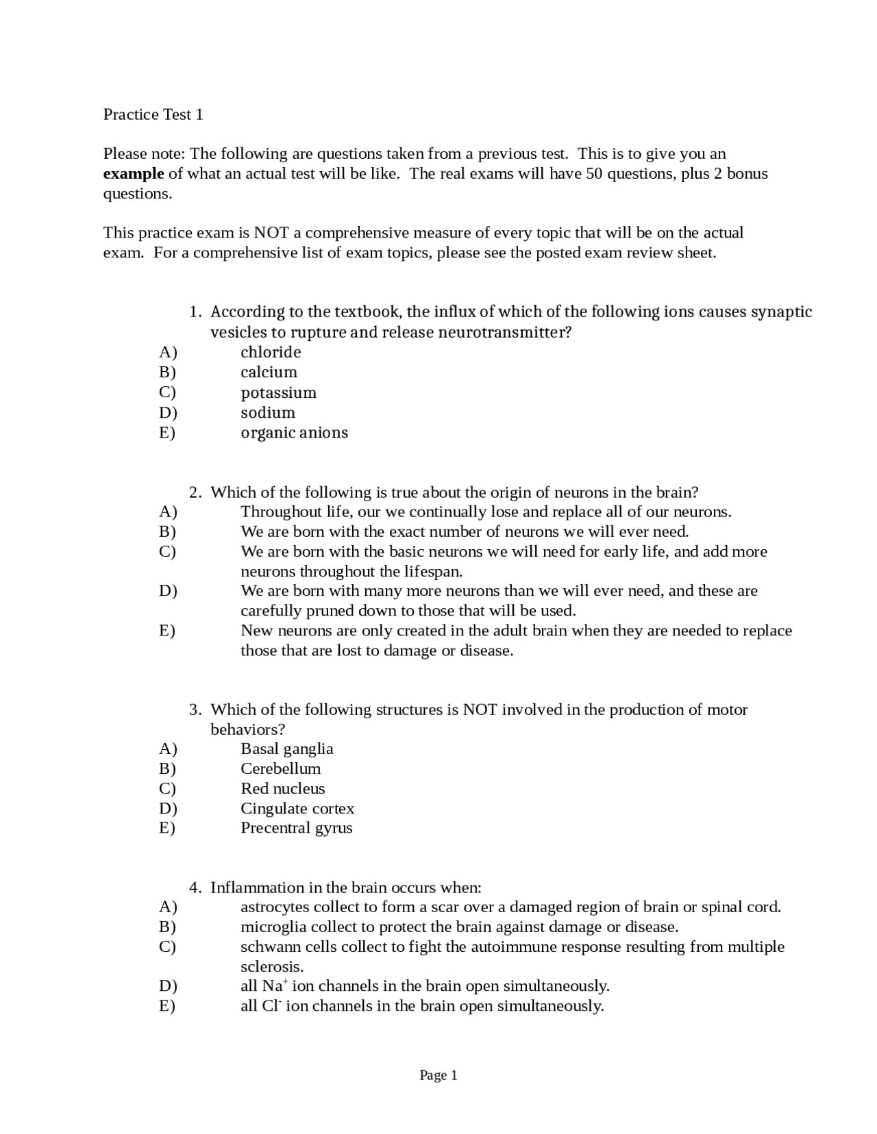 Biopsychology practice test 1 to be solve | PSYCH 202 - Docsity