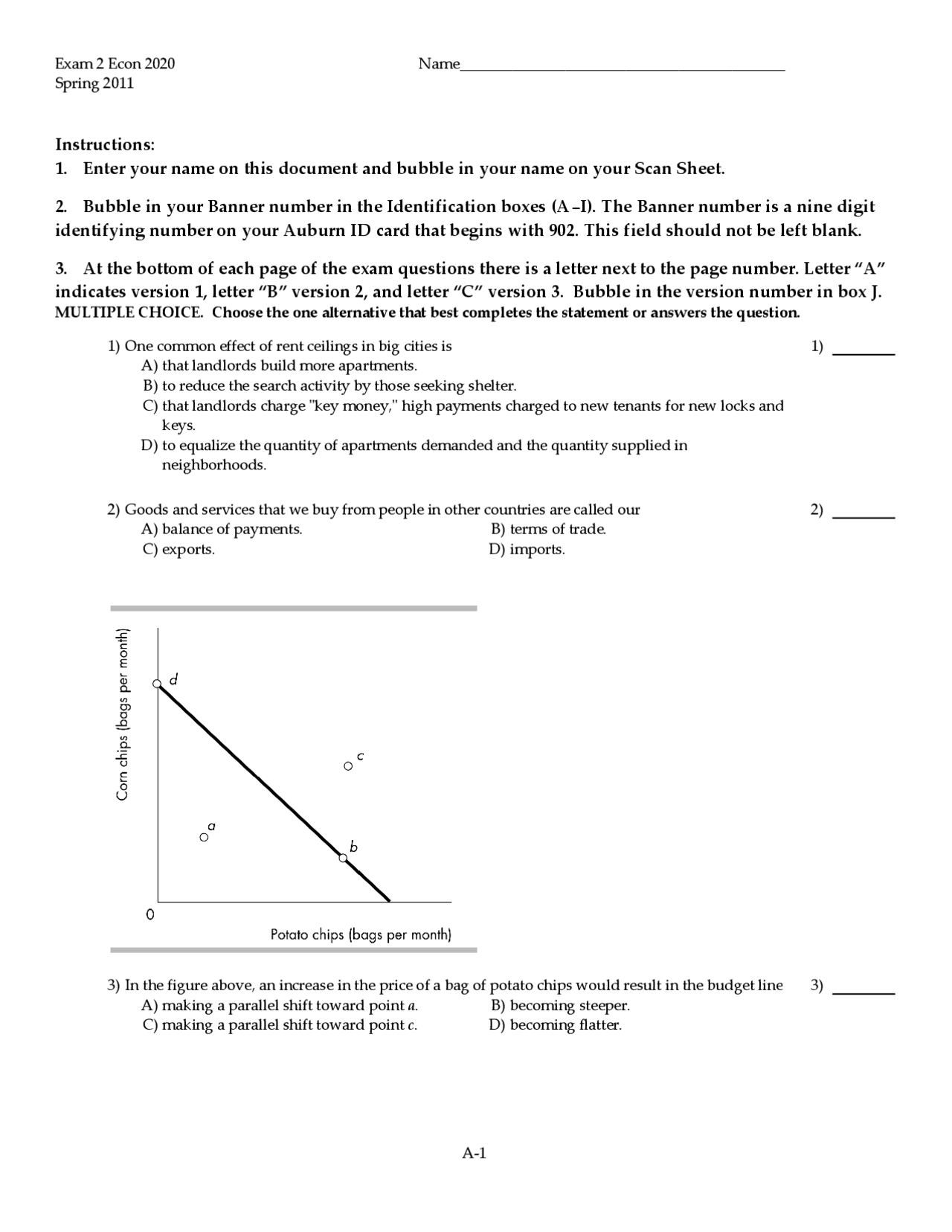 Old Exam 2 With Answer Key Principles Of Macroeconomics Econ 2020
