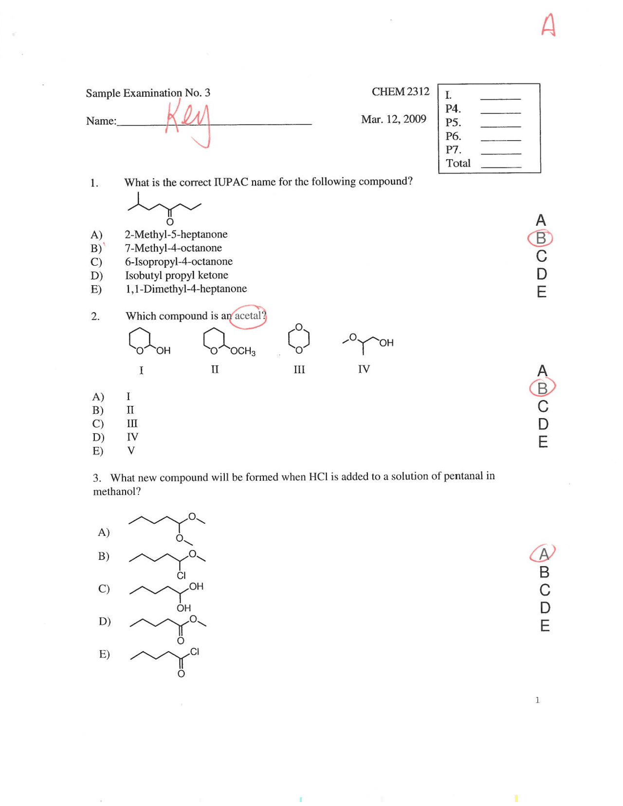Exam 3 With Solution Key Organic Chemistry Ii Chem 2312 Docsity