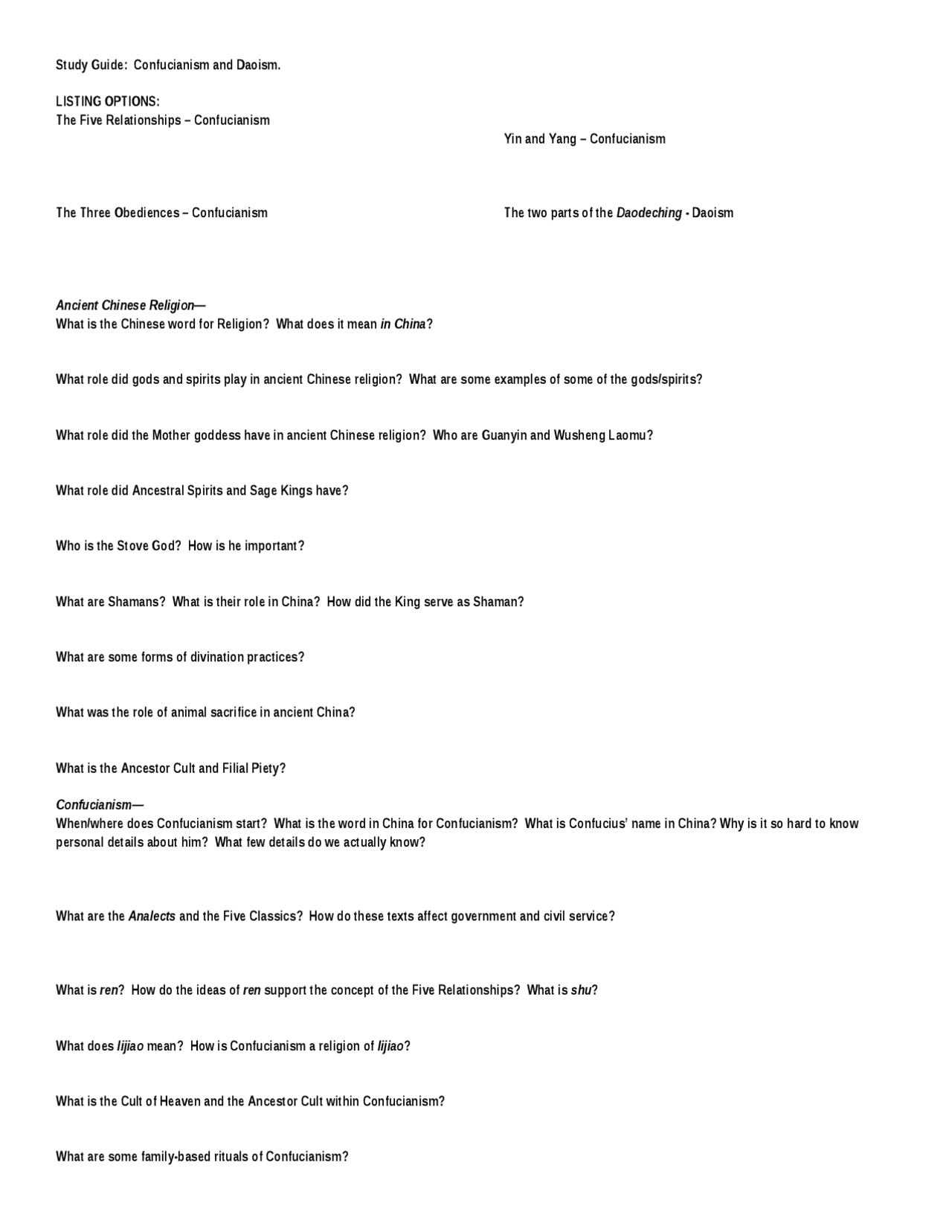 Confucianism and Daoism Study Guide – India, China and Japan | RELI ...