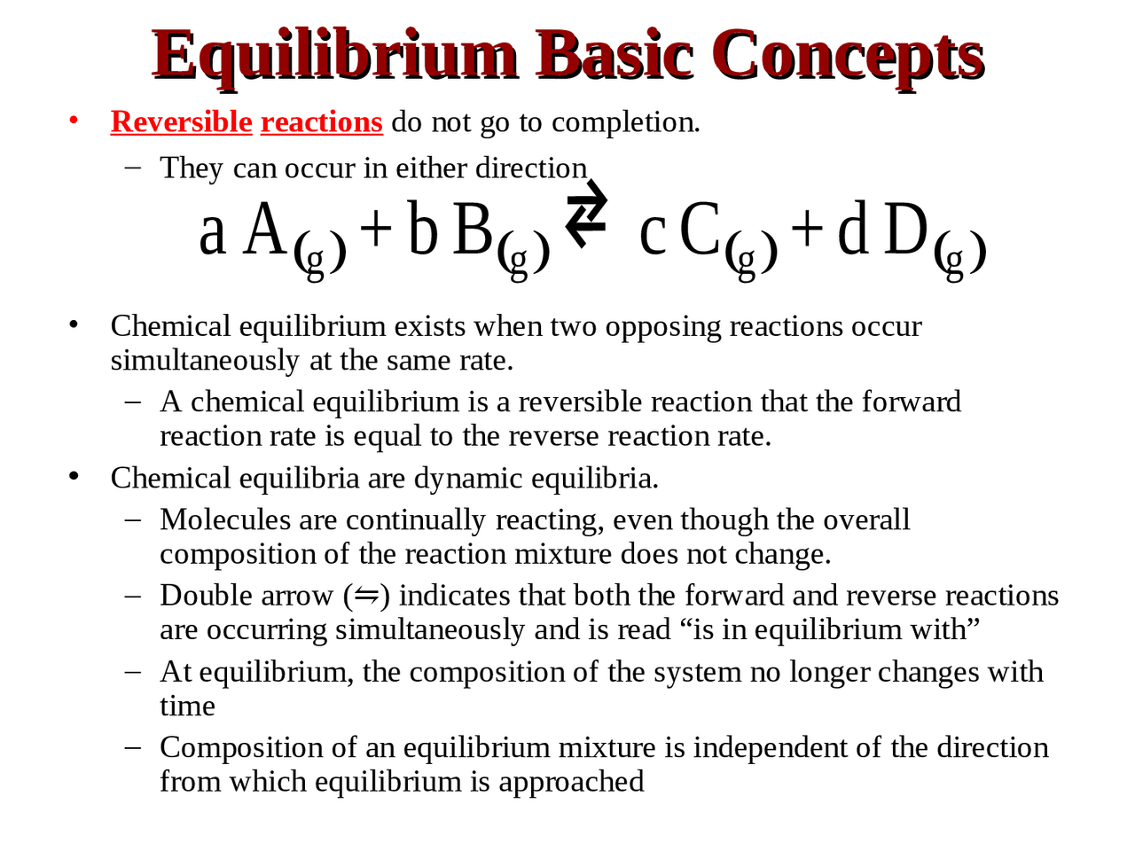 Equilibrium Basic Concepts | Principles of Chemistry I | CHEM 102 - Docsity