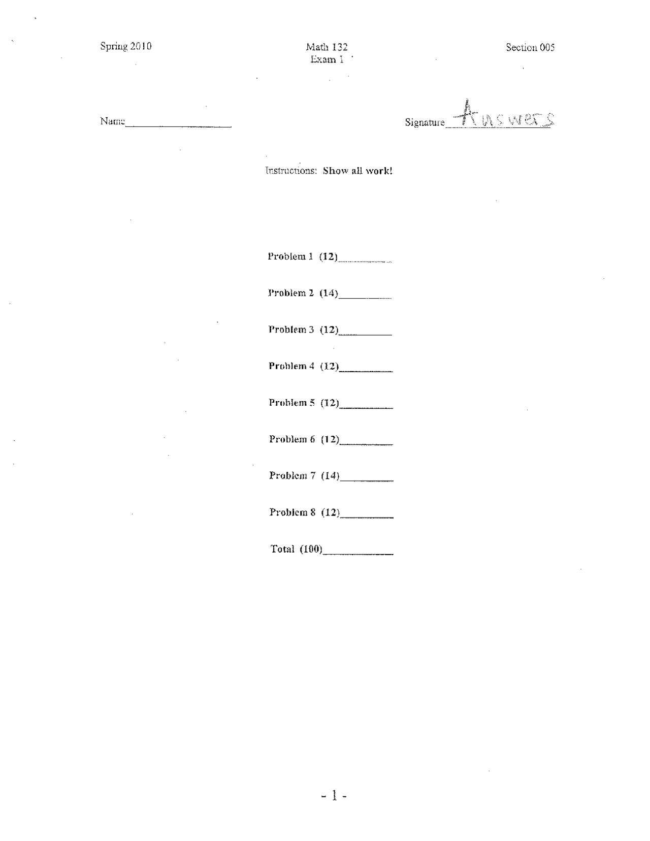 8 Solved Problems On The Calculus L Examination 1 Mth 132 Docsity