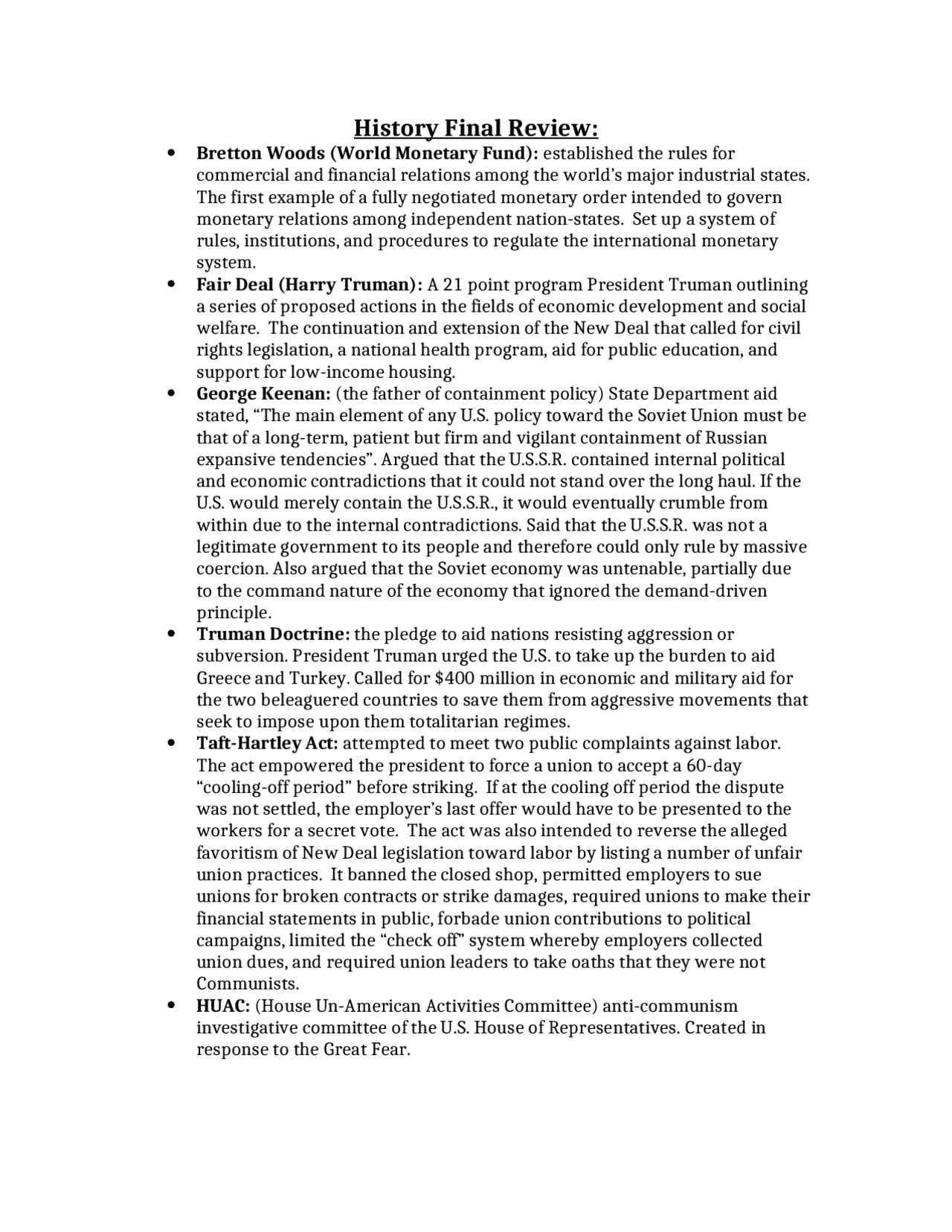 History Final Review Notes on History of the United States Since 1877 ...