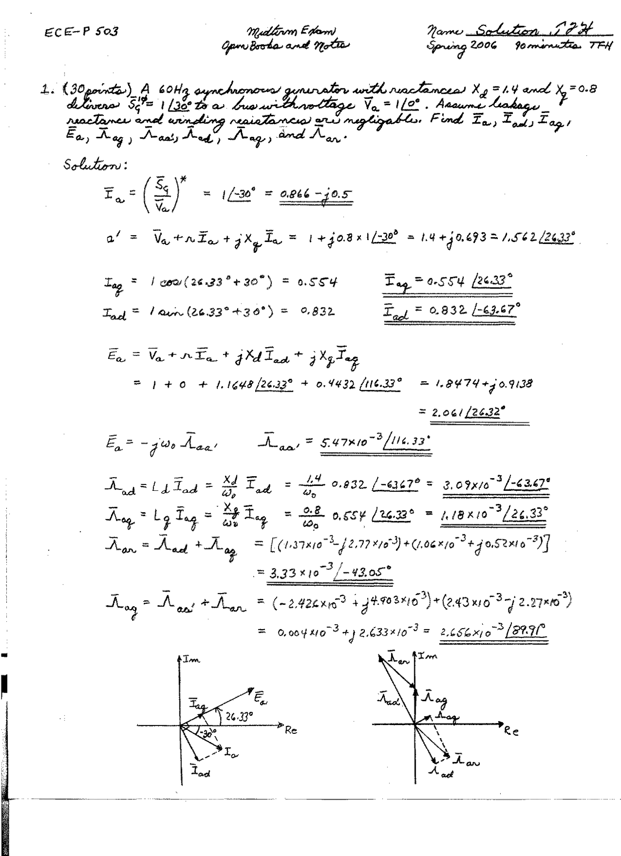 Handout Midterm Exam With Solution Synchronous Machine Modeling