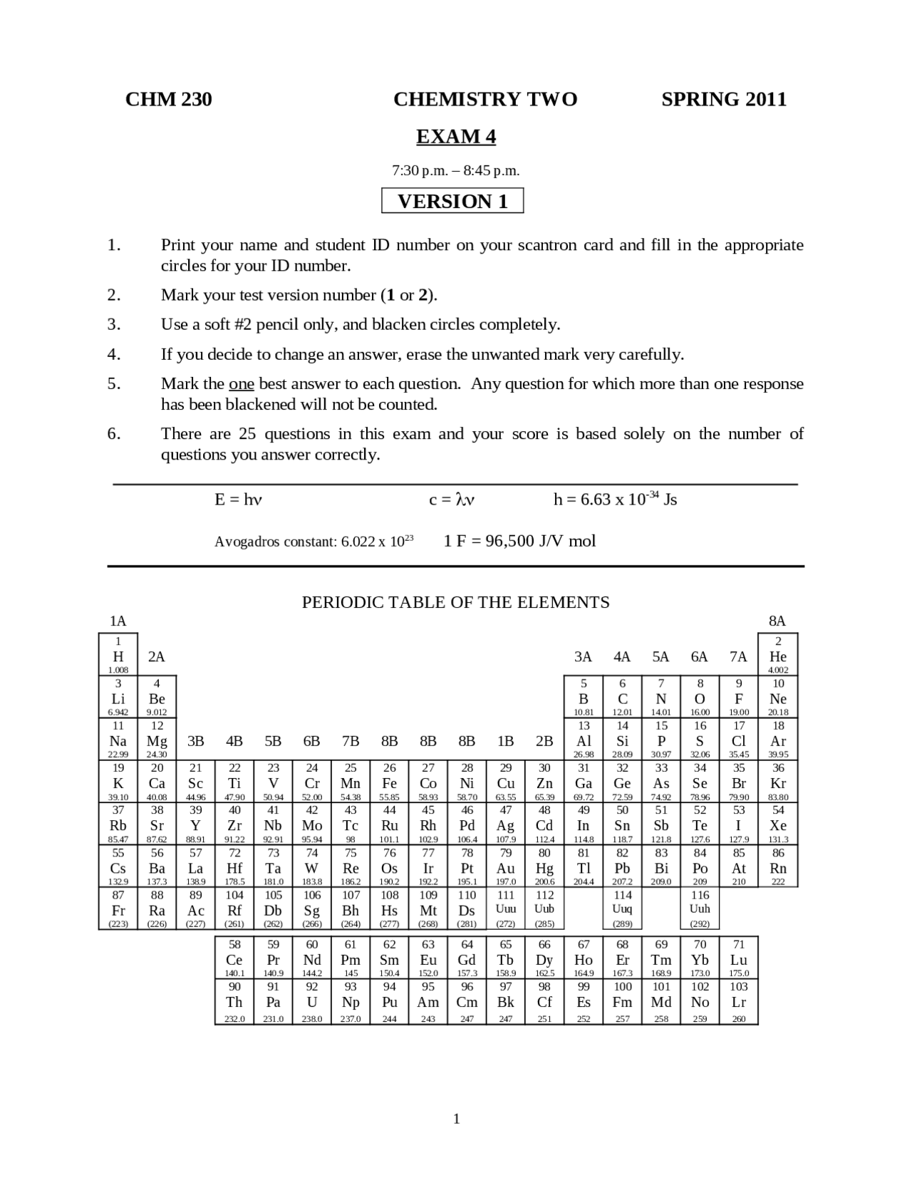 Periodic Table of the Elements - Chemistry II | CHM 230 | Exams ...