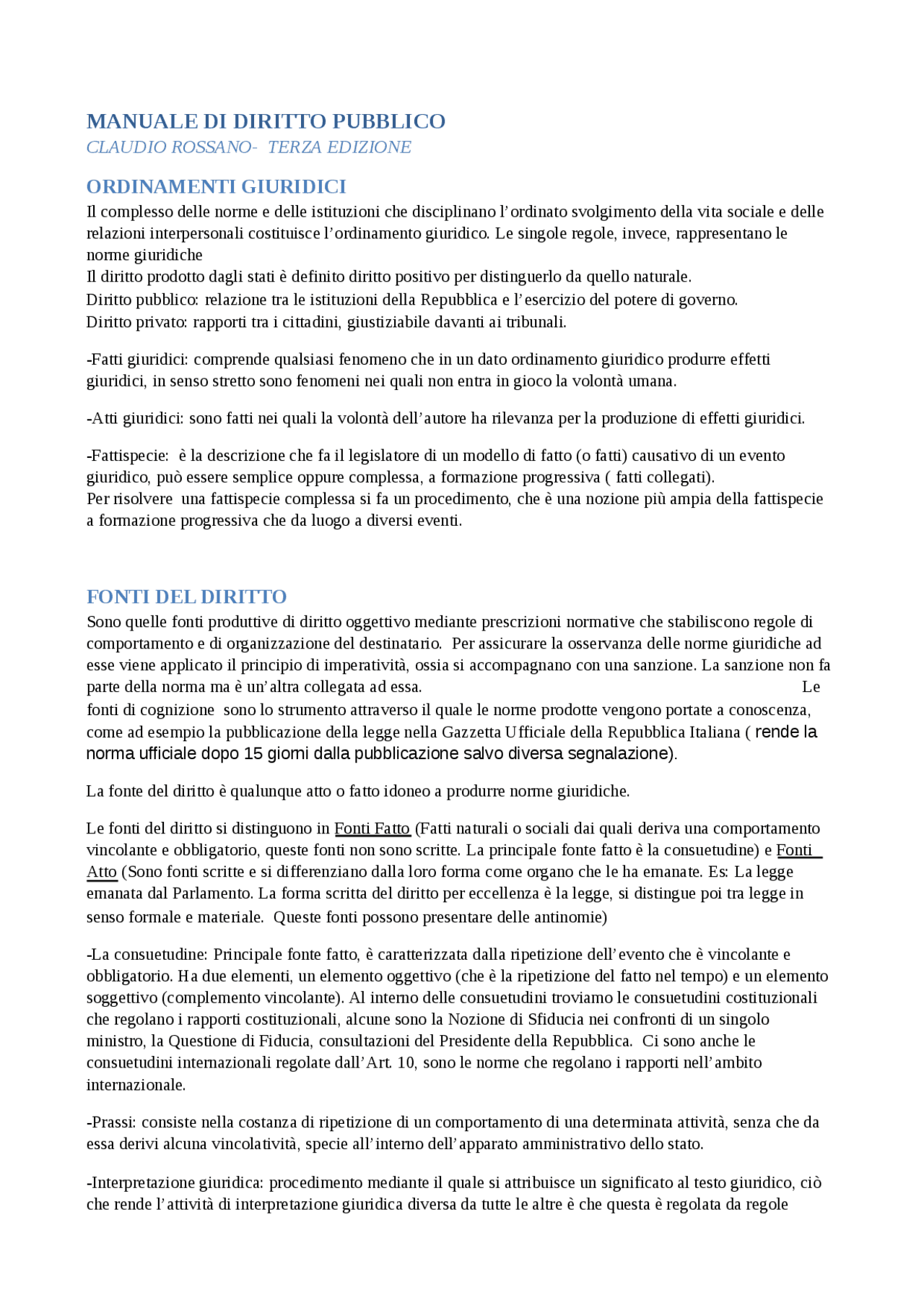 Riassunto Esame Di Diritto Pubblico Manuale Di Diritto Pubblico