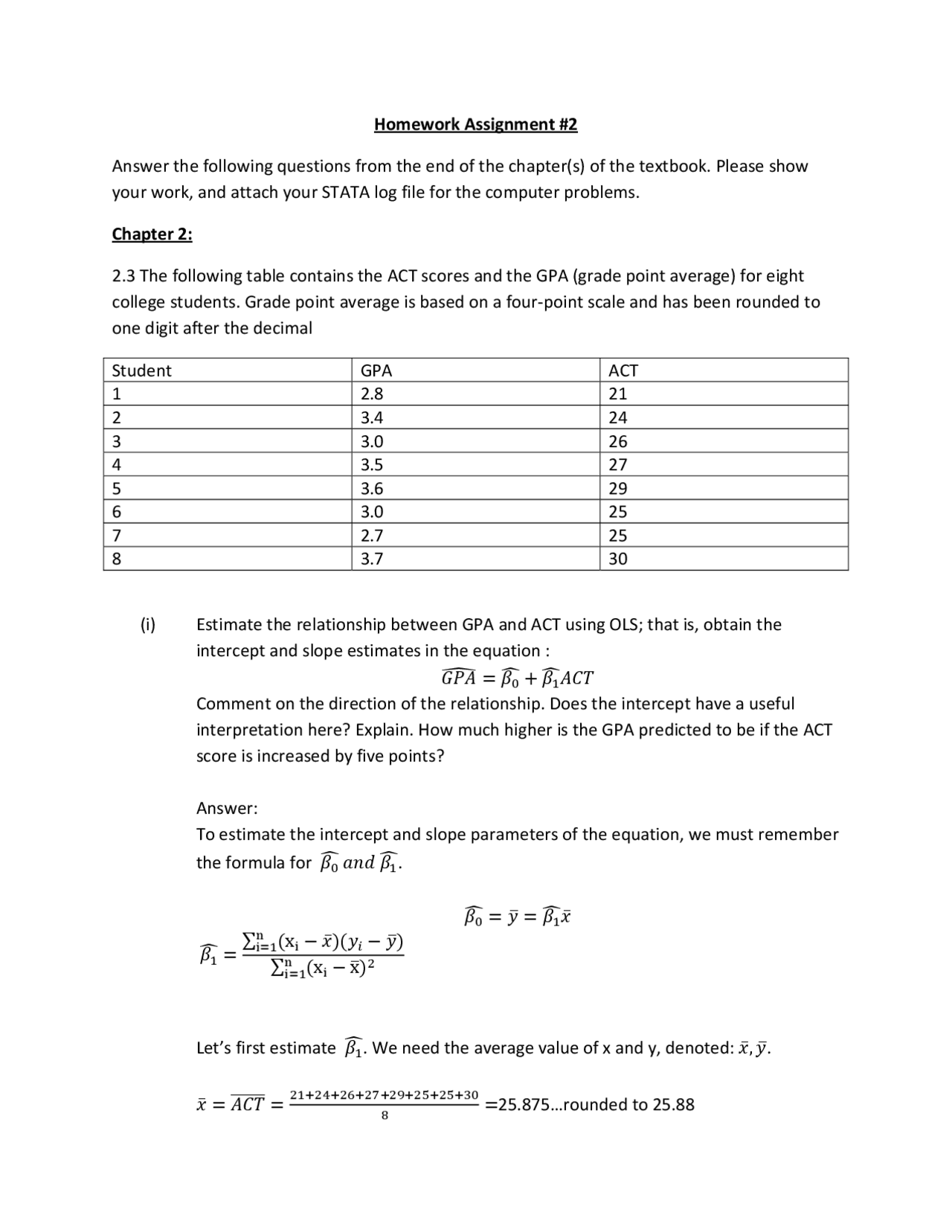 Homework 2 With Solutions Econometrics And Applications Econ 4950
