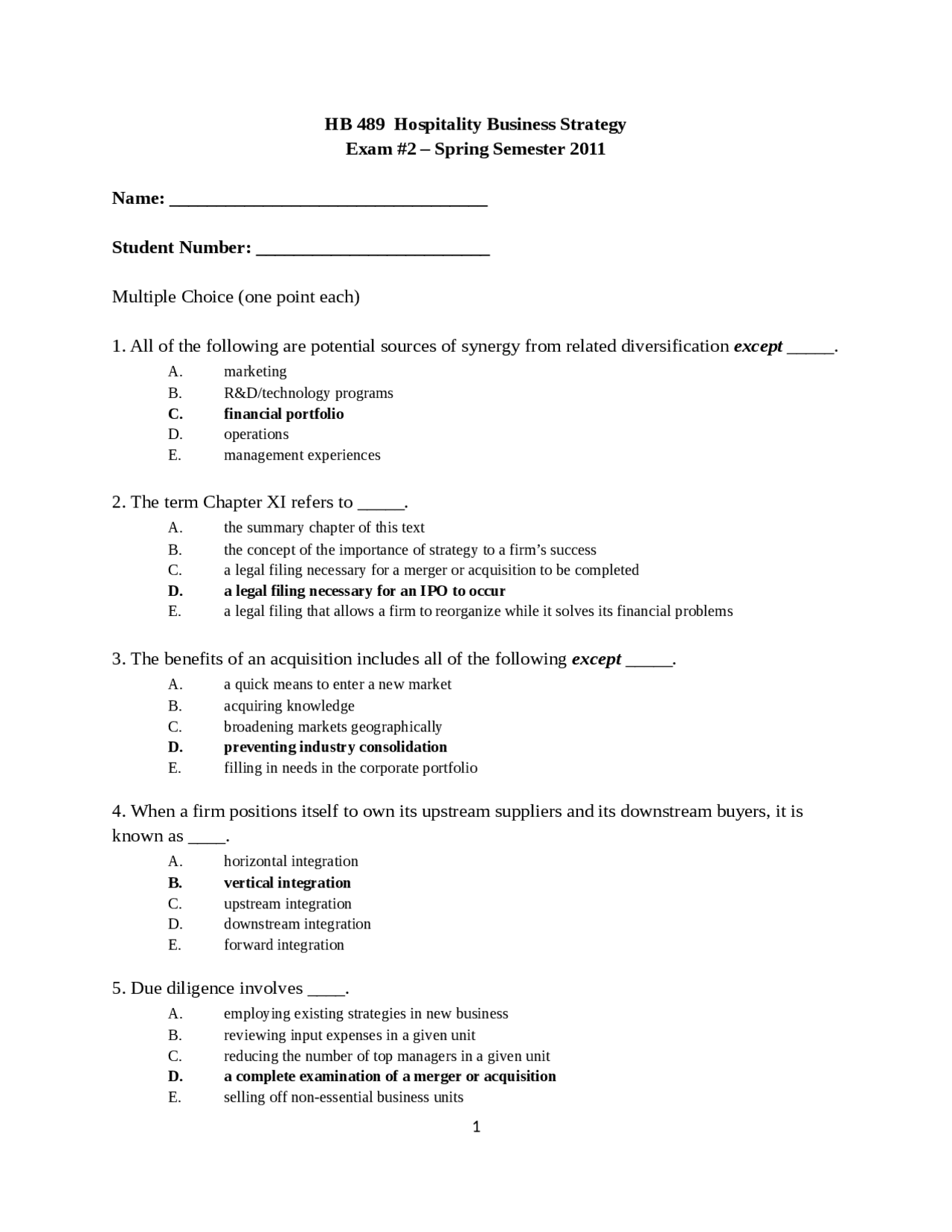Exam 2 40 Questions On Hospitality Bus Strategy Hb 489 Docsity