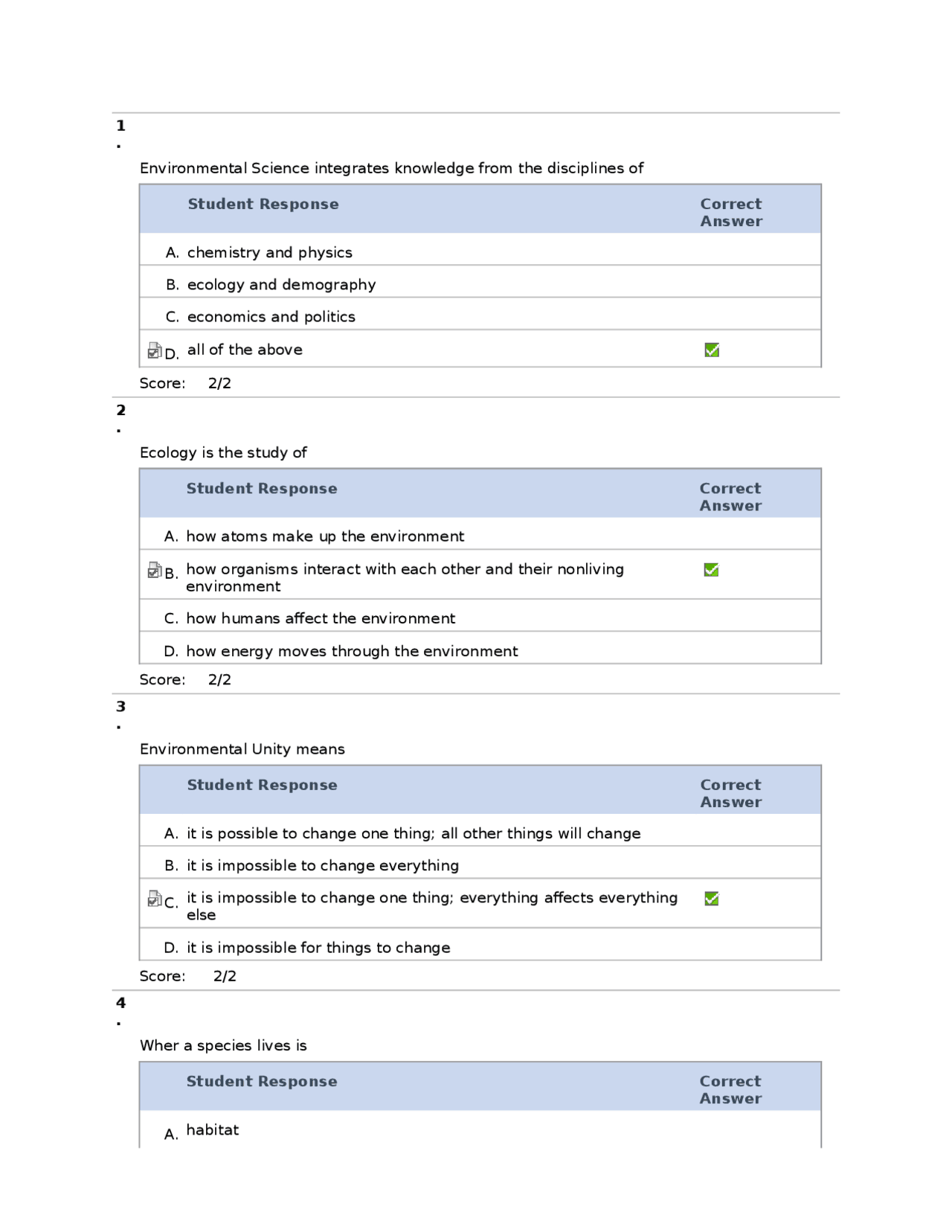 Environment Science Integrates Knowledge From The Disciplines Quiz
