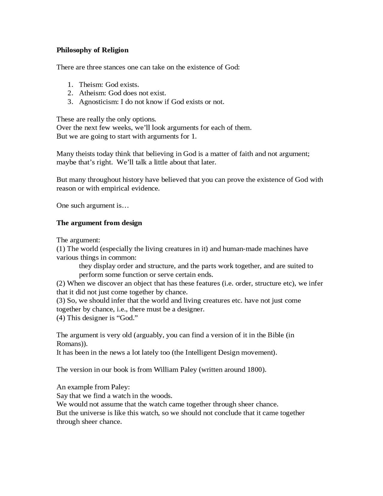 Introduction To Philosophy Of Religion Lecture Notes Phil 110p