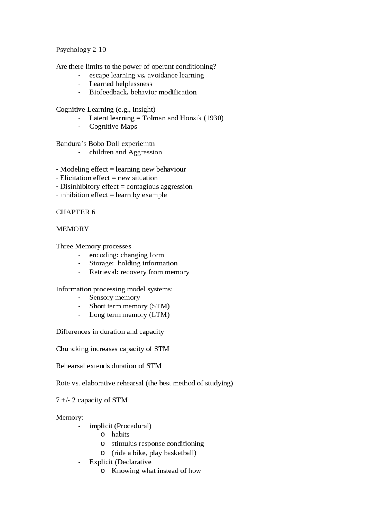 Notes On Cognitive Learning Memory Fundamentals Of Psychology Psy