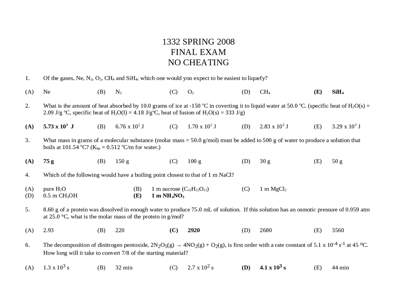 Final Exam Solved Mcqs Fundamentals Of Chemistry Spring 2008 Chem