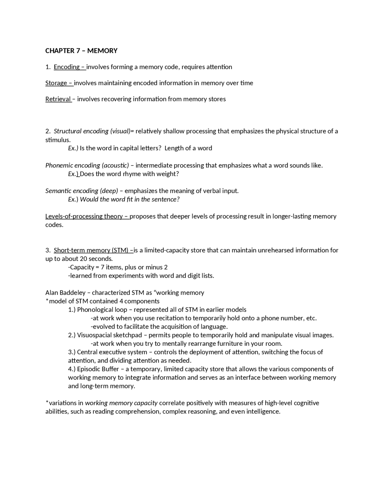 Memory Review Sheet General Psychology Psyc 101 Docsity