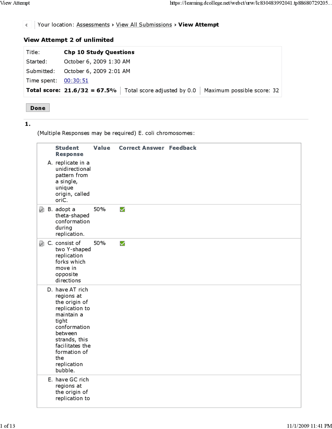 Practice Quiz 10 Principles Of Molecular Biology Bio 218 Docsity