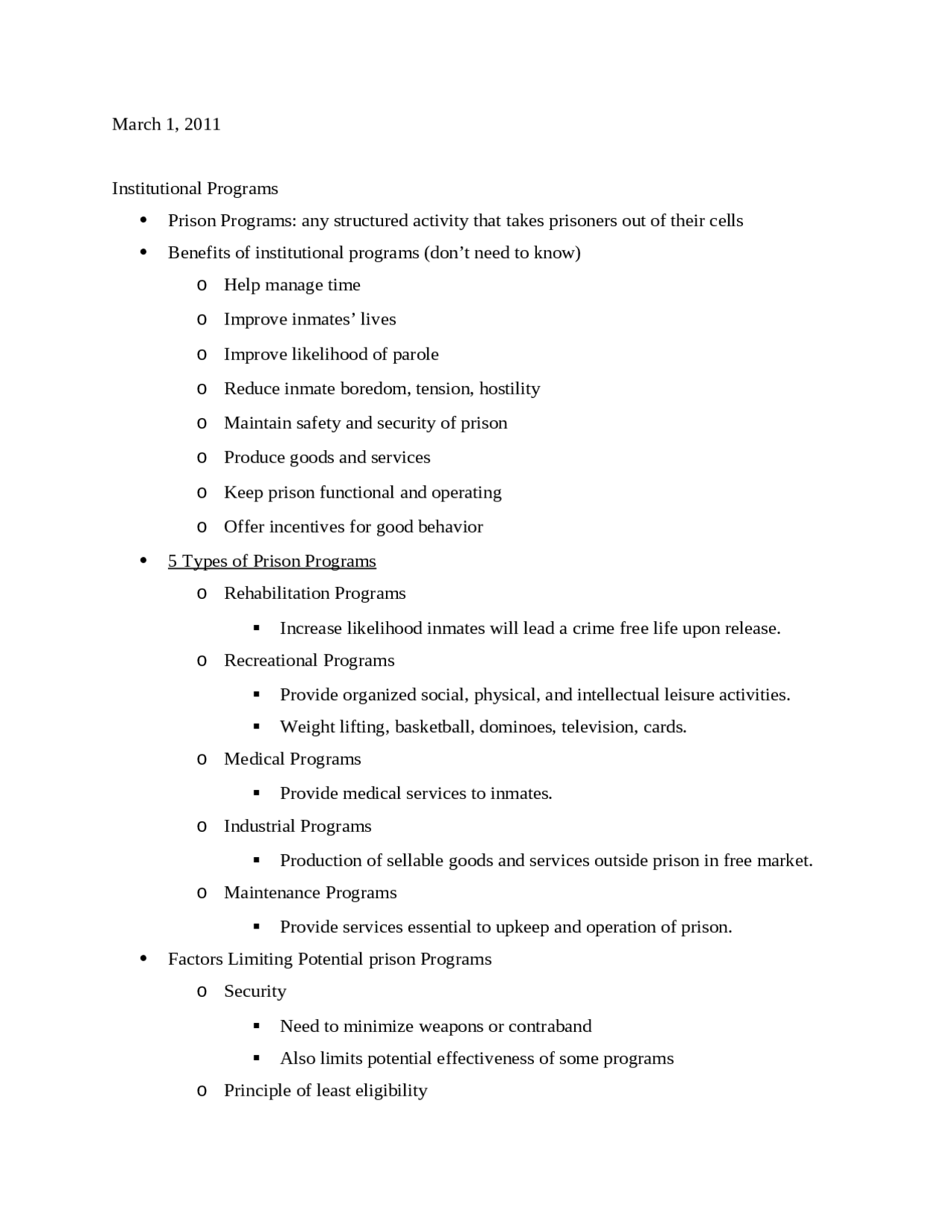 Prison Programs and Types in System Programming - Study Guide | CJ 2355 ...
