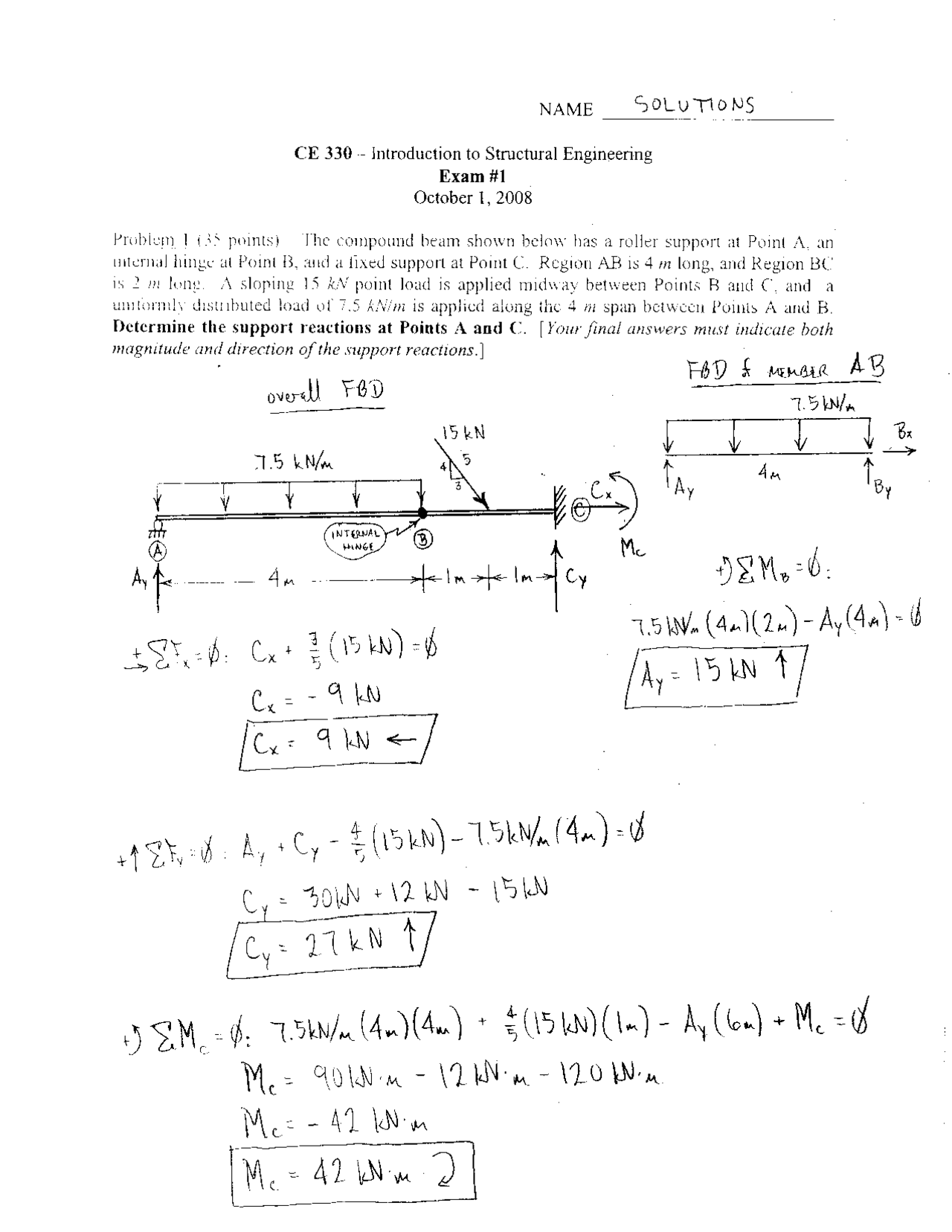 Practice Exam 1 Solutions - Finite Mathematics - Fall 2008 | C E 315 ...
