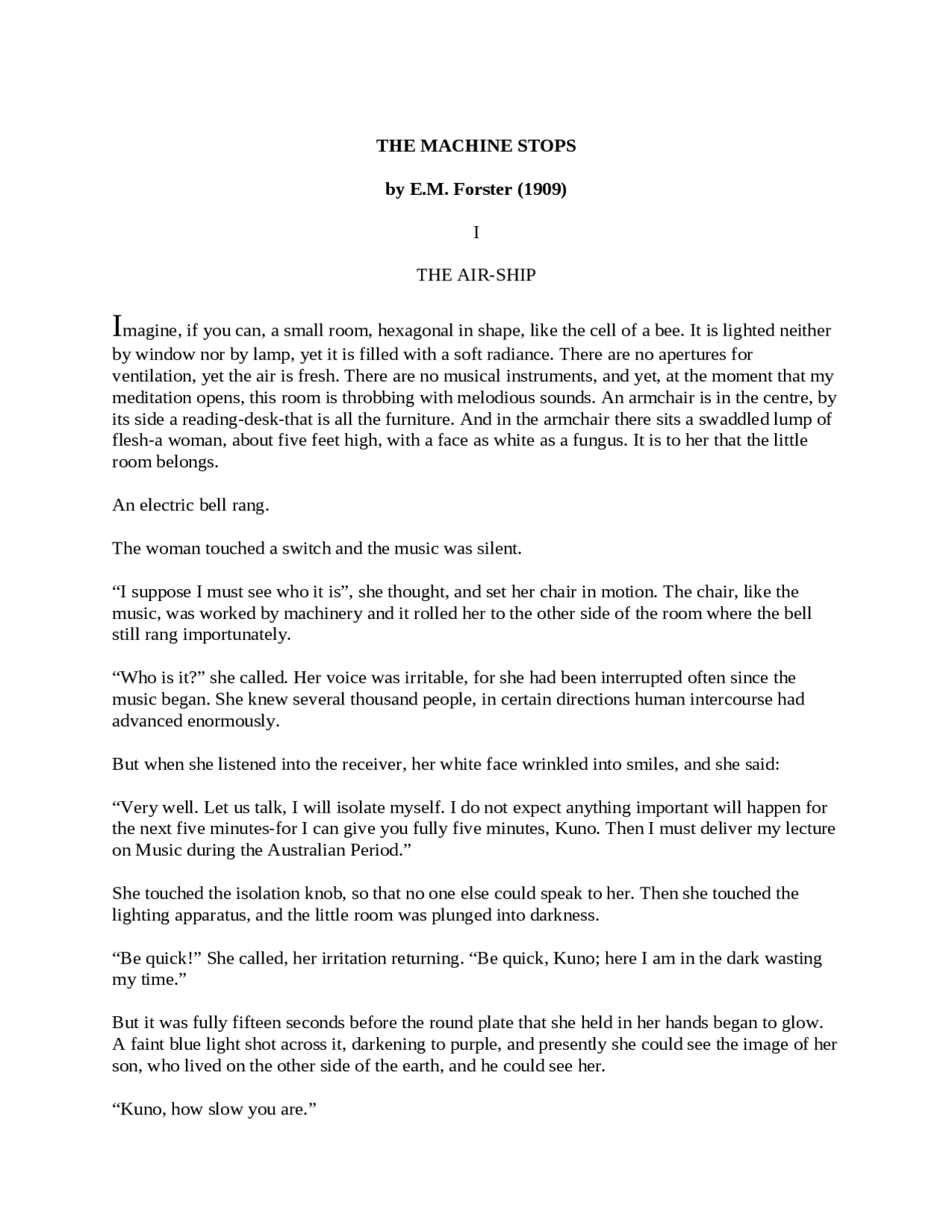 The Machine Stops - Lecture Notes | ENGL 2030 - Docsity