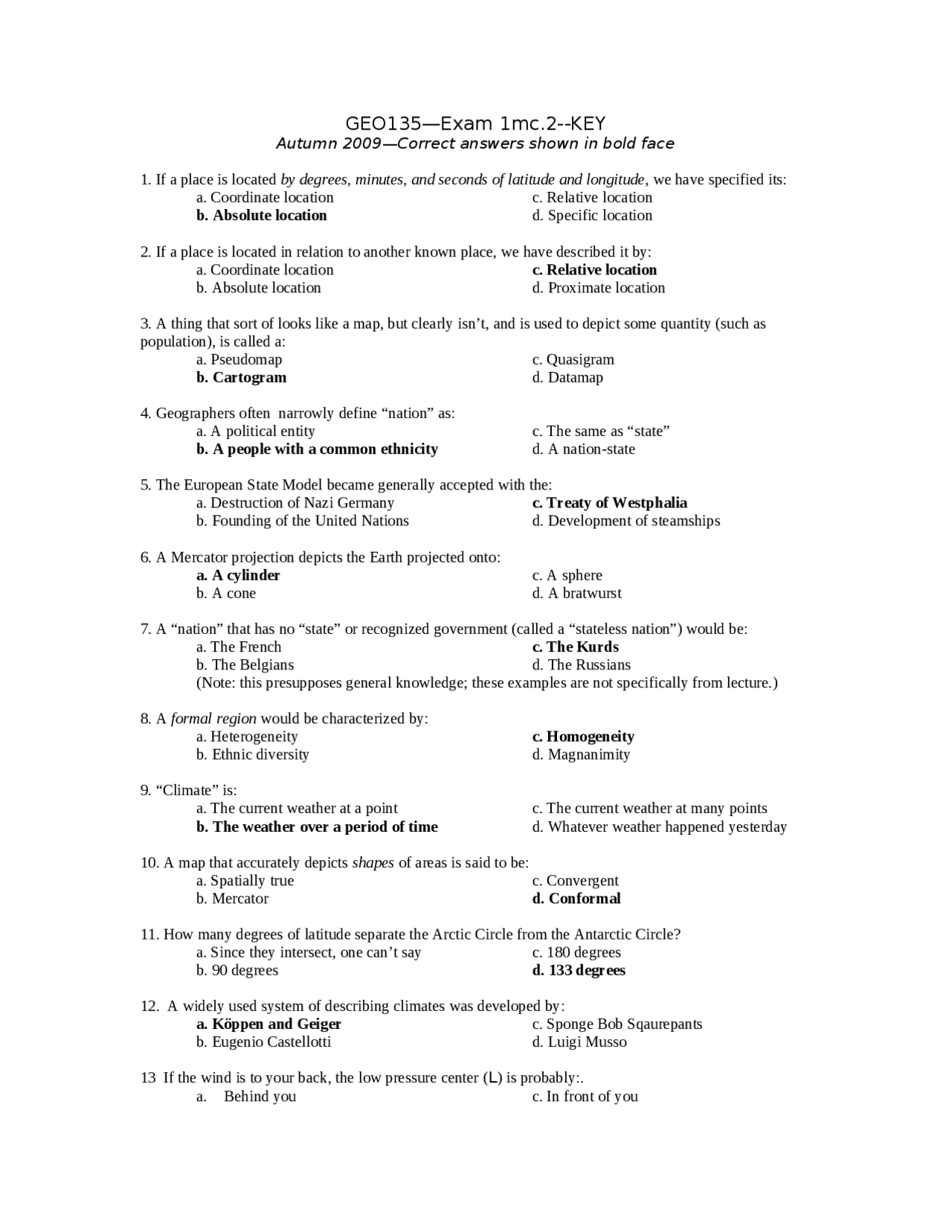 Exam 2 Answers Key - World Geography | GEO 135.00 - Docsity