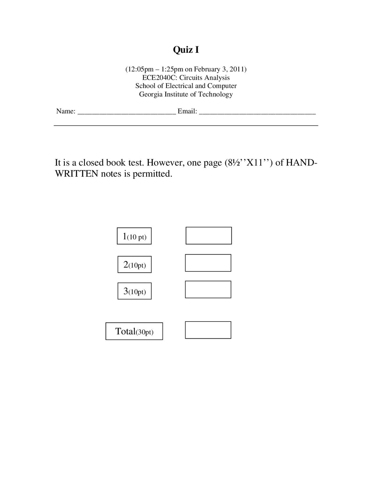 Quiz 1 With Resolution For Circuit Analysis Ece 2040 Docsity