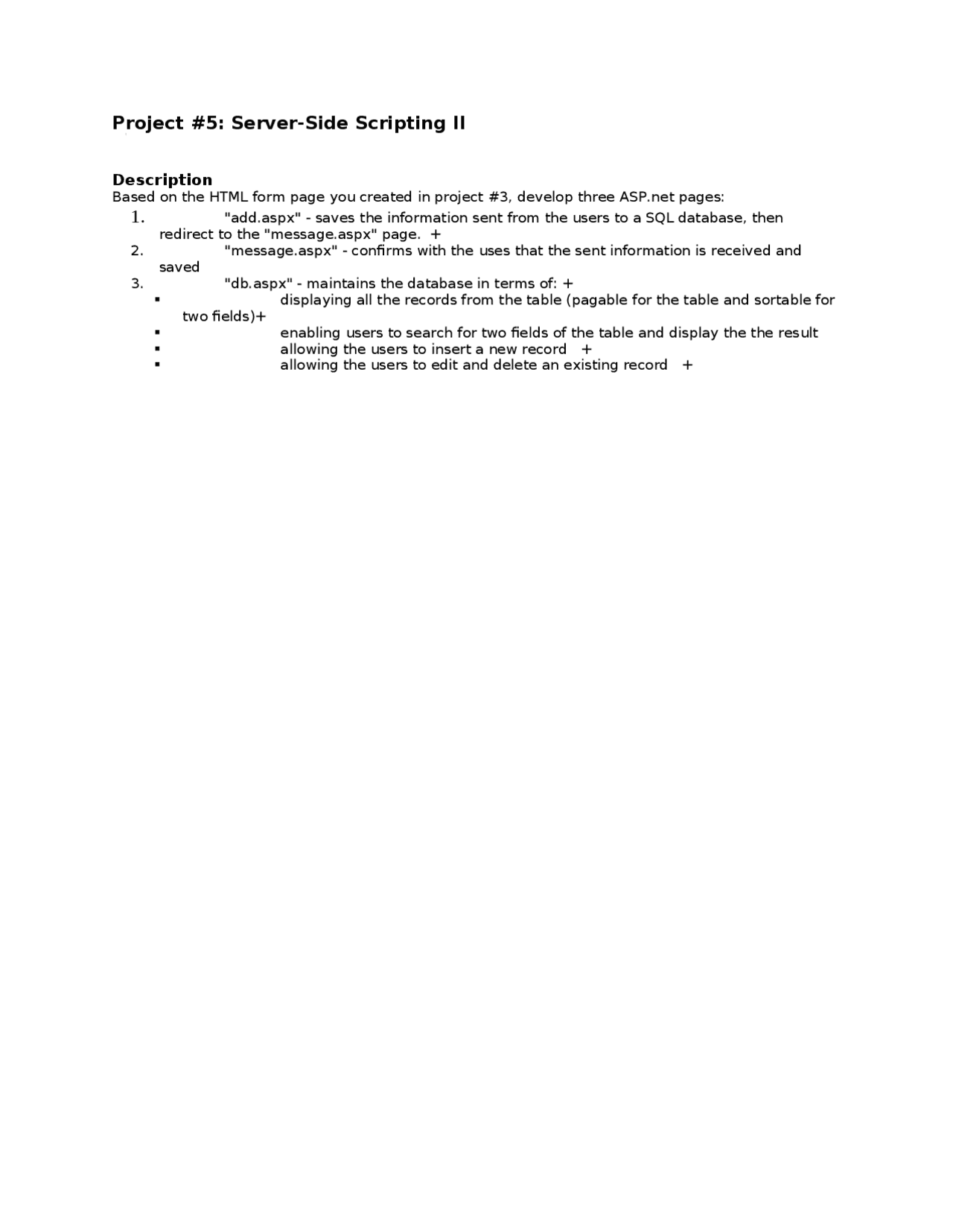Project Description Interactive Web Development Cis 311 Docsity