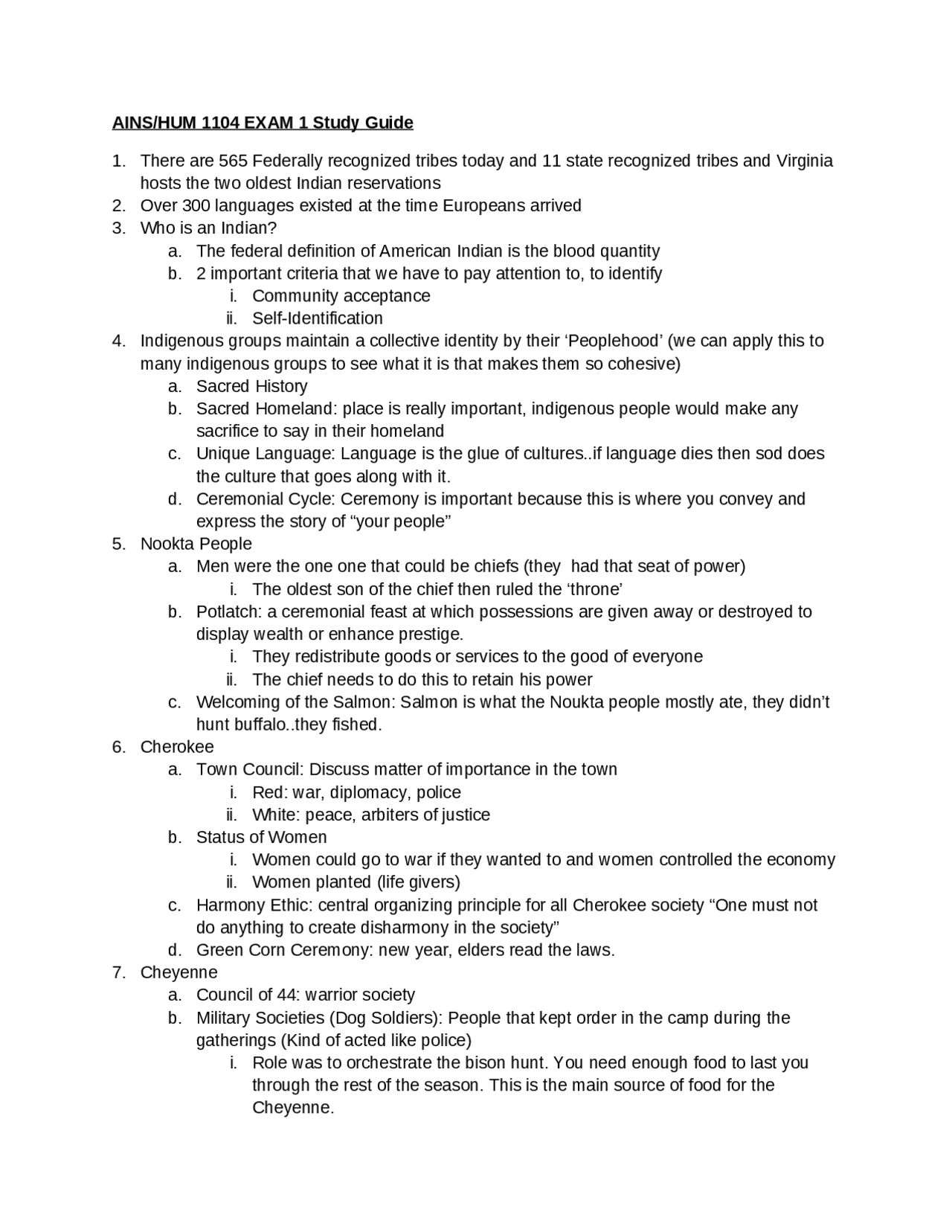 Exam 1 Study Guide - Introduction to American Indian Studies | AINS ...