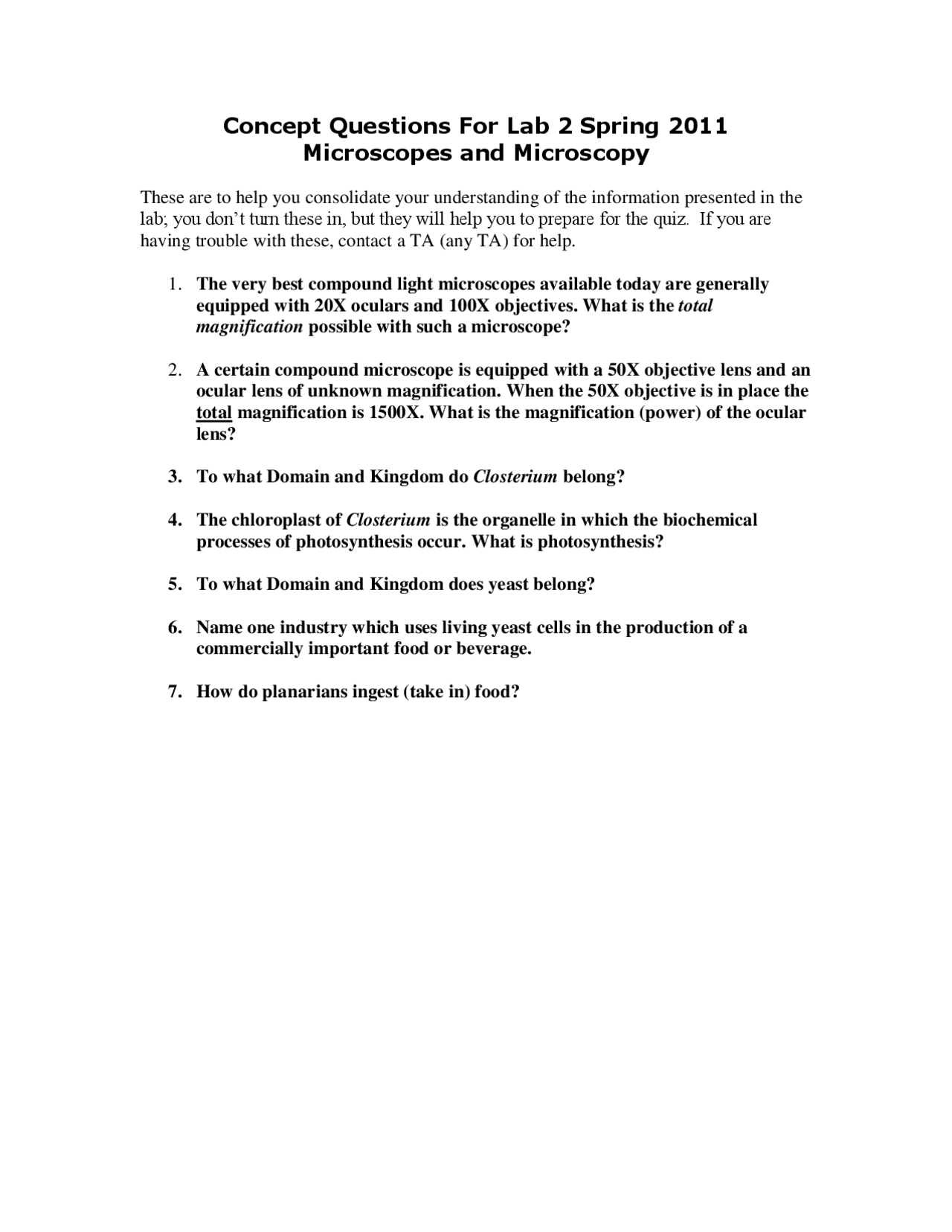 Concept Questions for Lab 2: Microscope and Microscopy | BIOS 101L ...