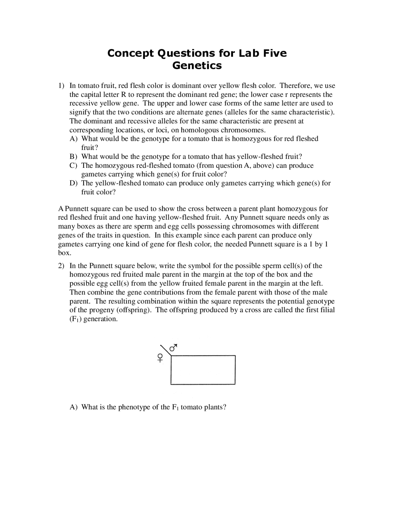 Genetics - General Biology Laboratory - Concept Questions | BIOS 101L - Docsity