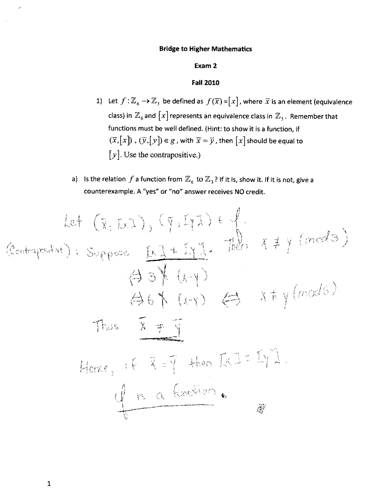 Exam II Solutions - Bridge to Higher Mathematics | MATH 3000 | Exams Mathematics | Docsity