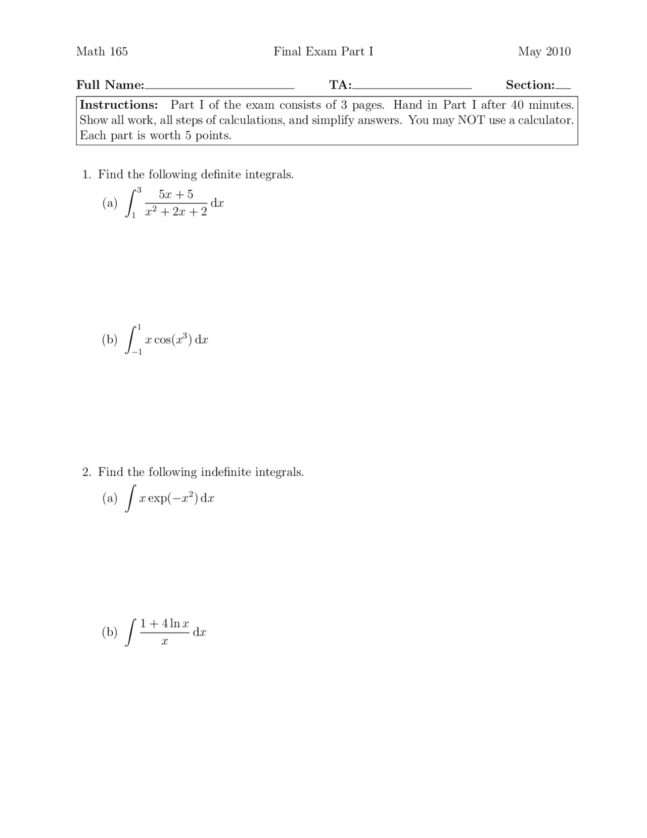 11 Problems On Domain Functions And Definite Integers Final Exam