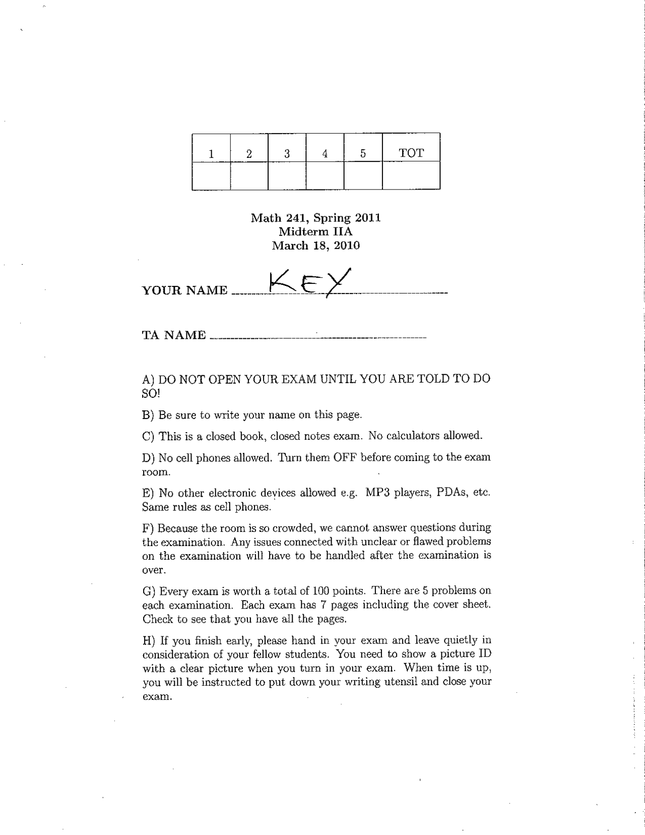 5 Problems With Solutions In Exam 2 Calculus Iii Math 241 Docsity