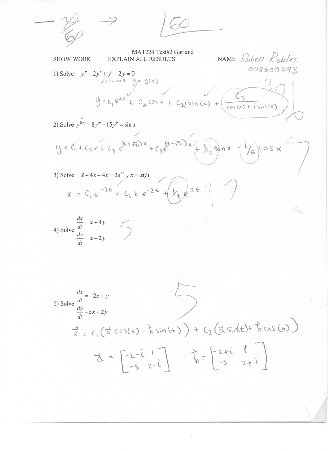 Elementary Linear Algebra And Differential Equations Midterm Solution