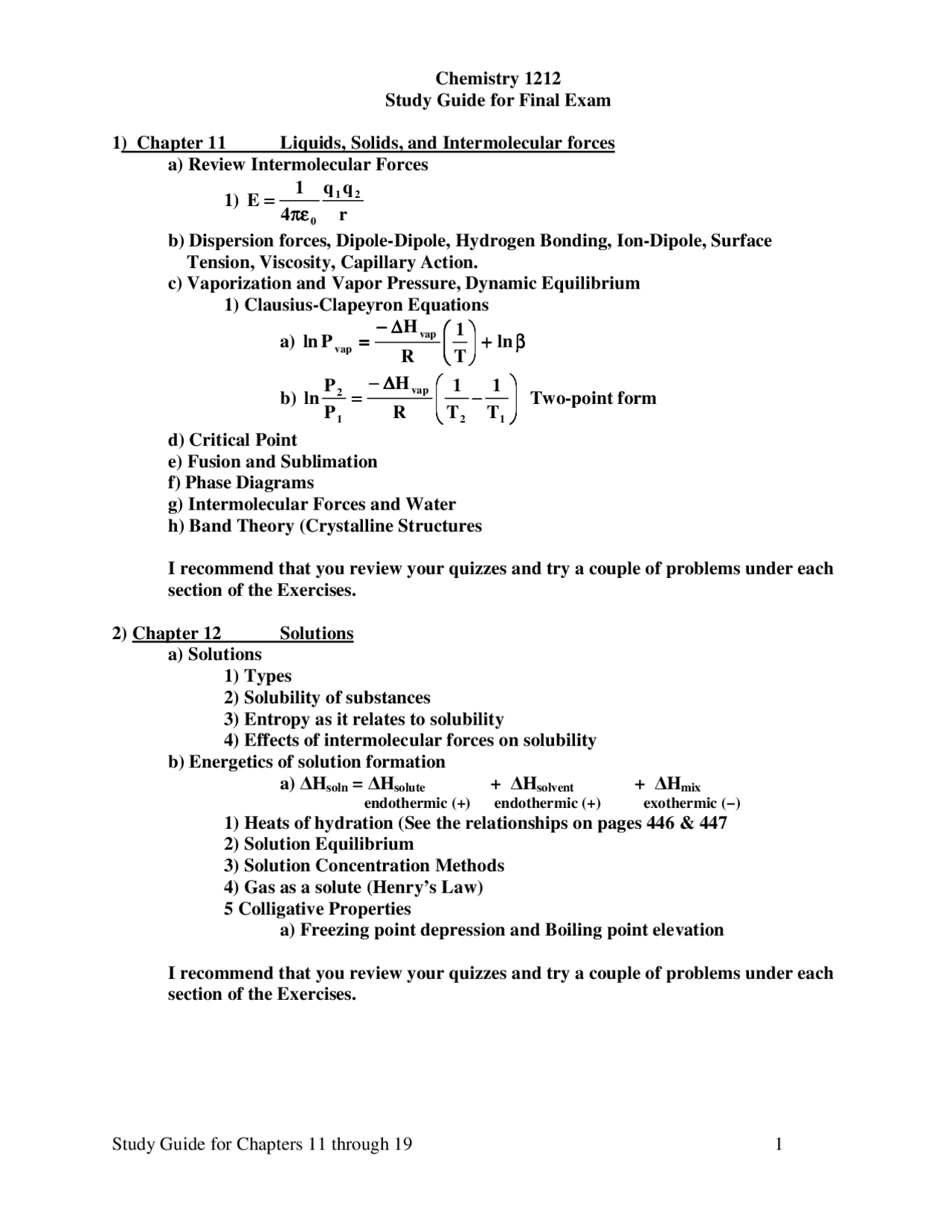 Liquids, Solids and Intermolecular Forces - Study Guide for Final Exam ...