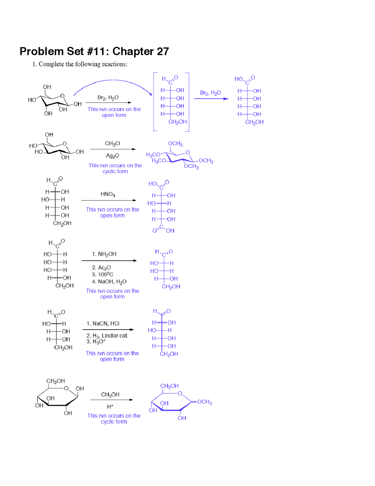 Problem Set 11 Reactions Organic Chemistry Ii Cem 252 Docsity