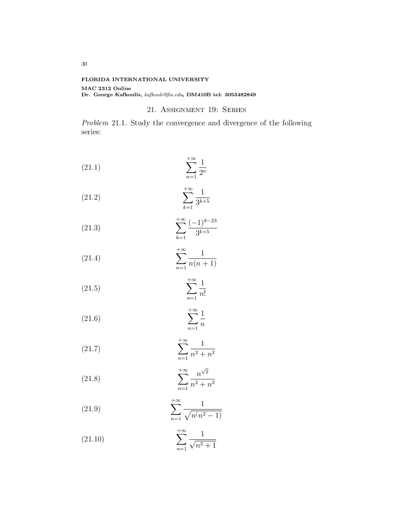 Study the Convergence and Divergence - Calculus II - Homework | MAC ...