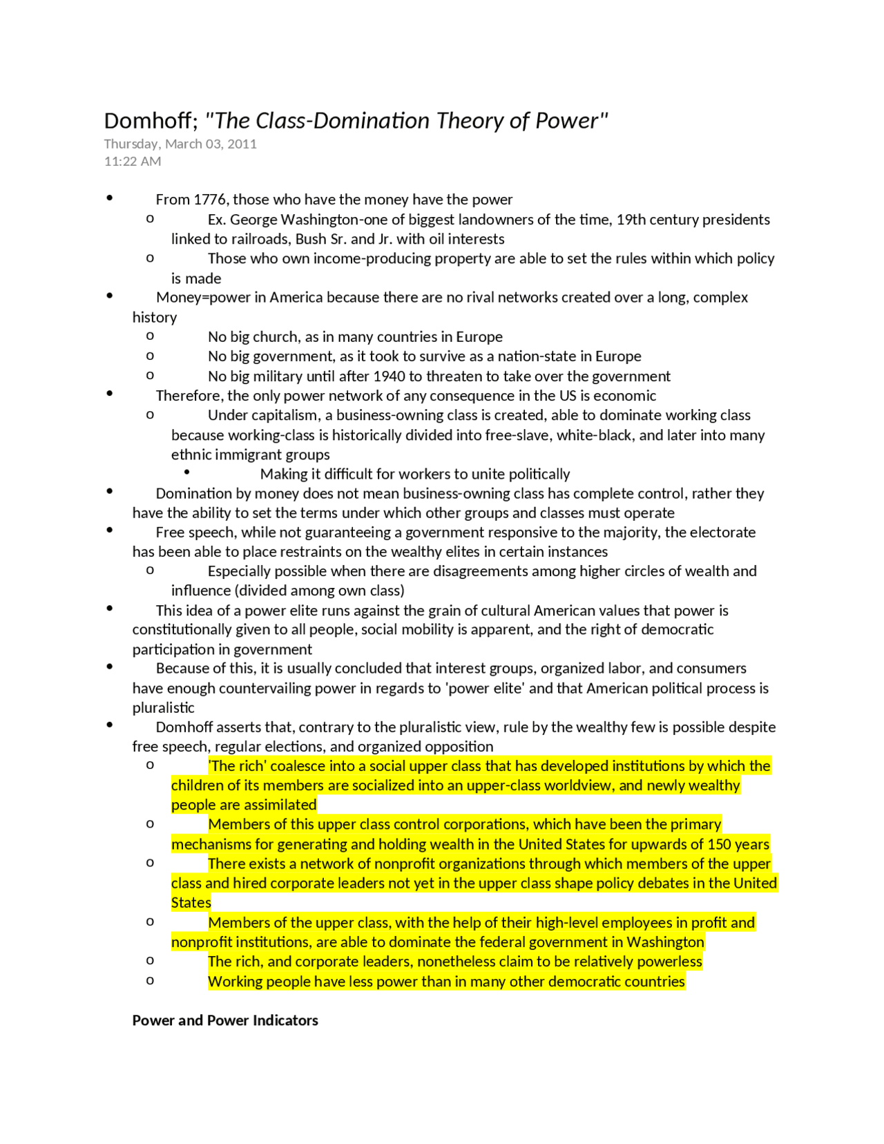 Domhoff: The Class-Domination Theory of Power - Law and Society | GVPT ...